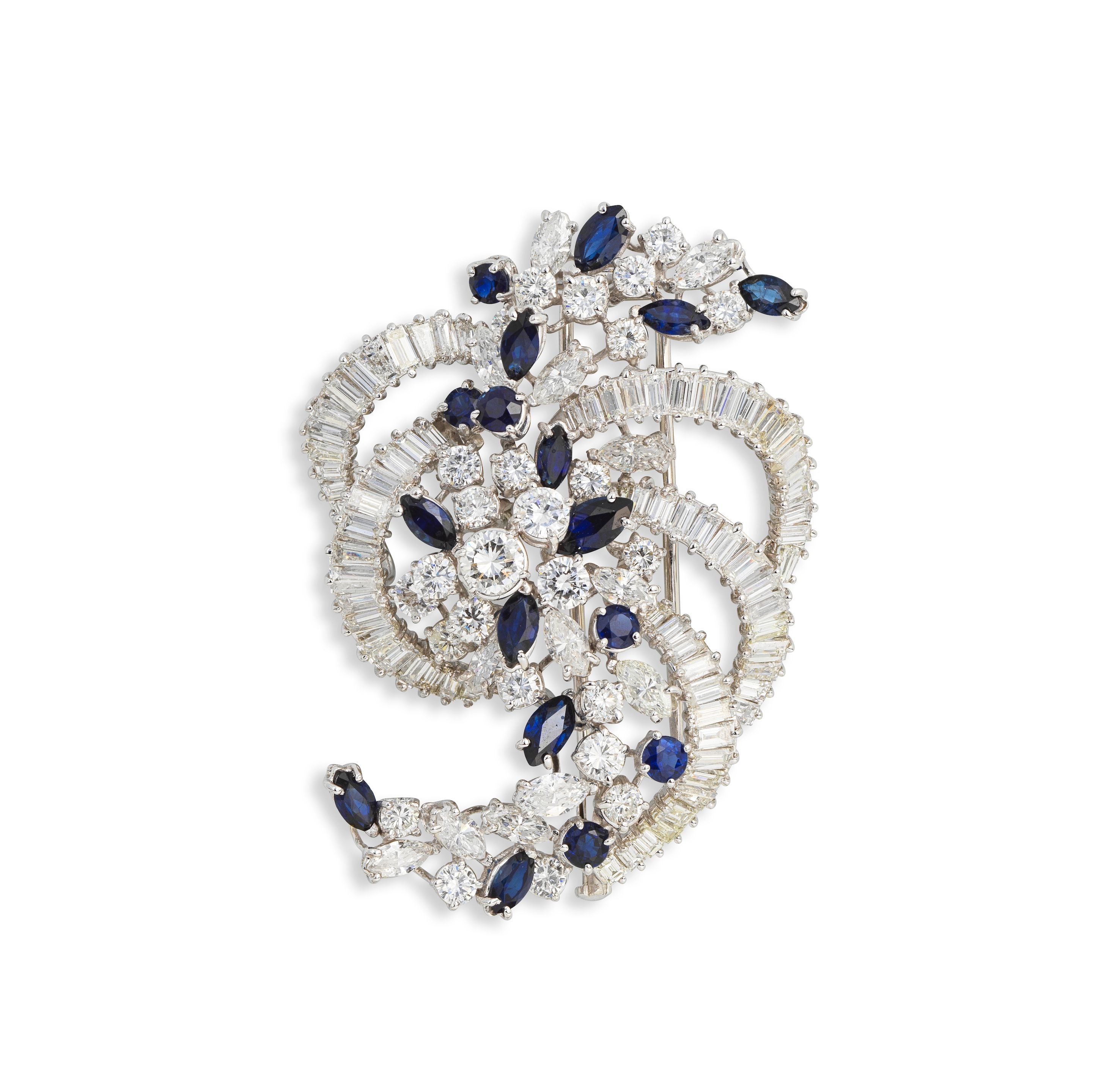 Bonhams Cornette de Saint Cyr : BROCHE SAPHIRS ET DIAMANTS