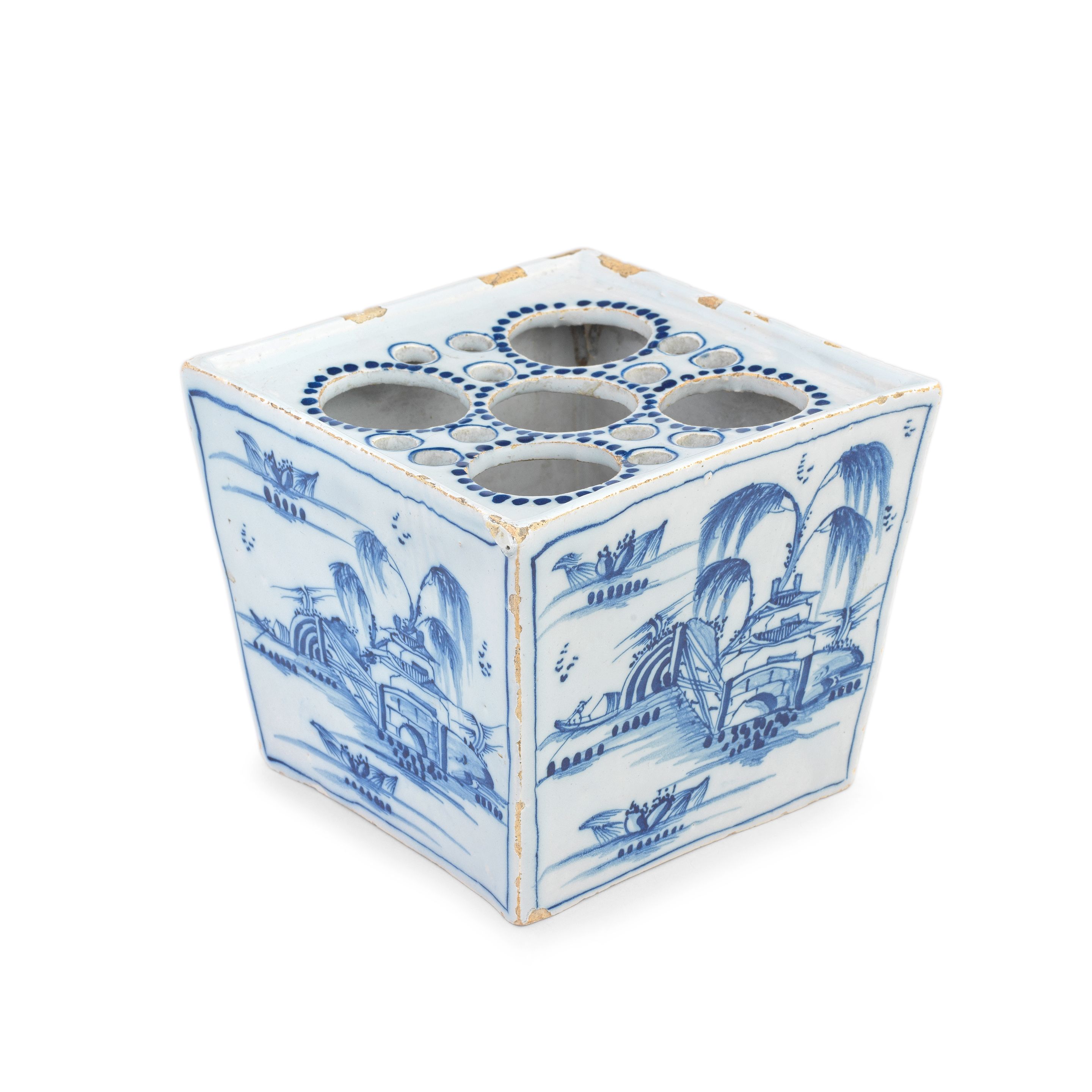 Bonhams : A London delftware square bulb pot, circa 1760