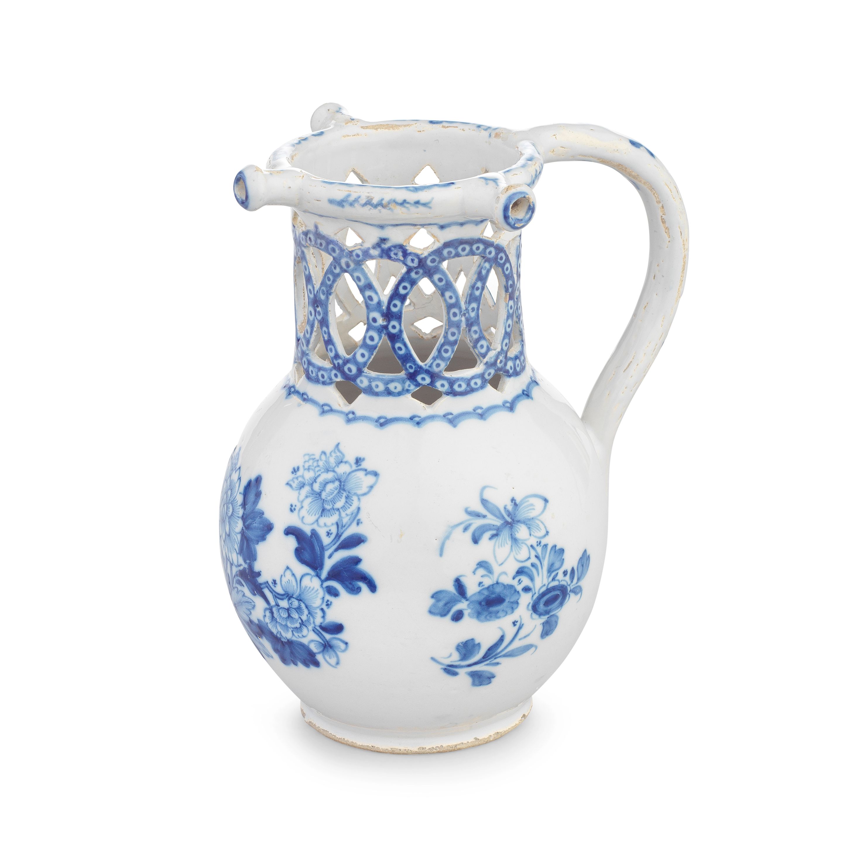Bonhams : A rare English delftware puzzle jug, circa 1760-70