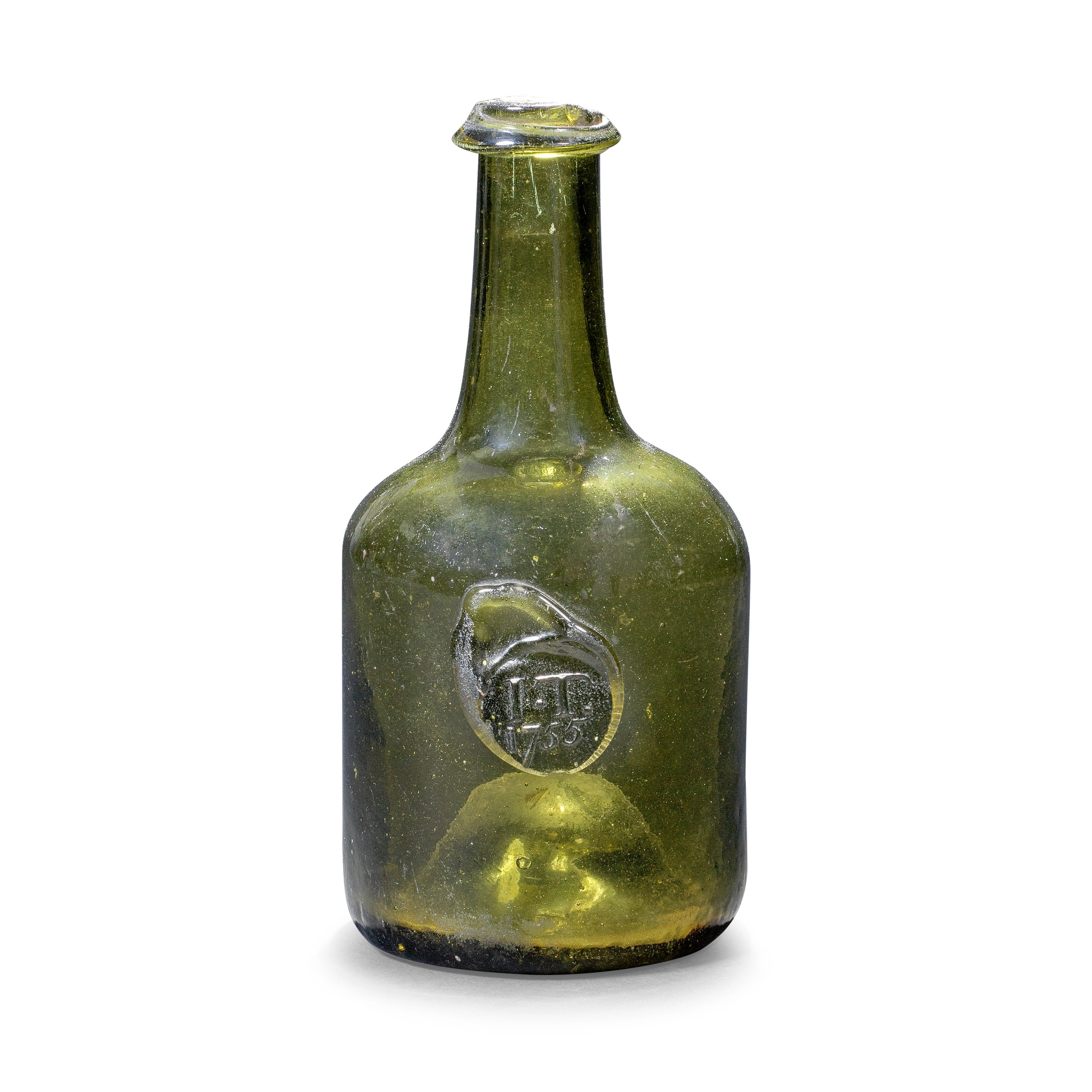 Bonhams : A very rare sealed half size 'Cylinder' wine bottle, dated 1755