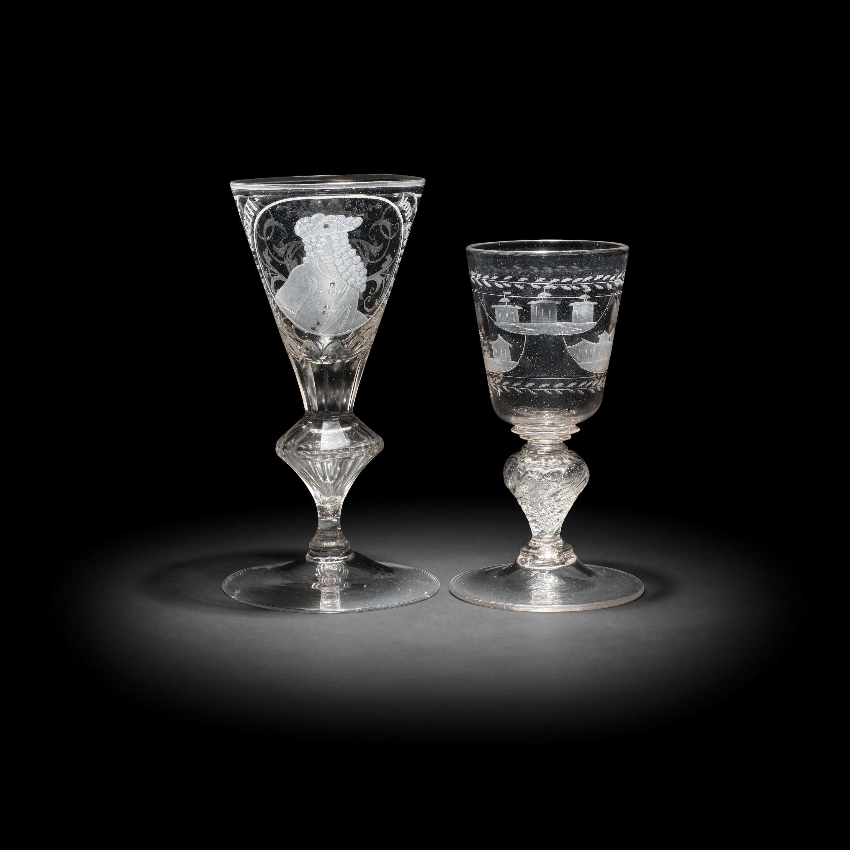 Bonhams : Two Bohemian engraved goblets, second quarter 18th century