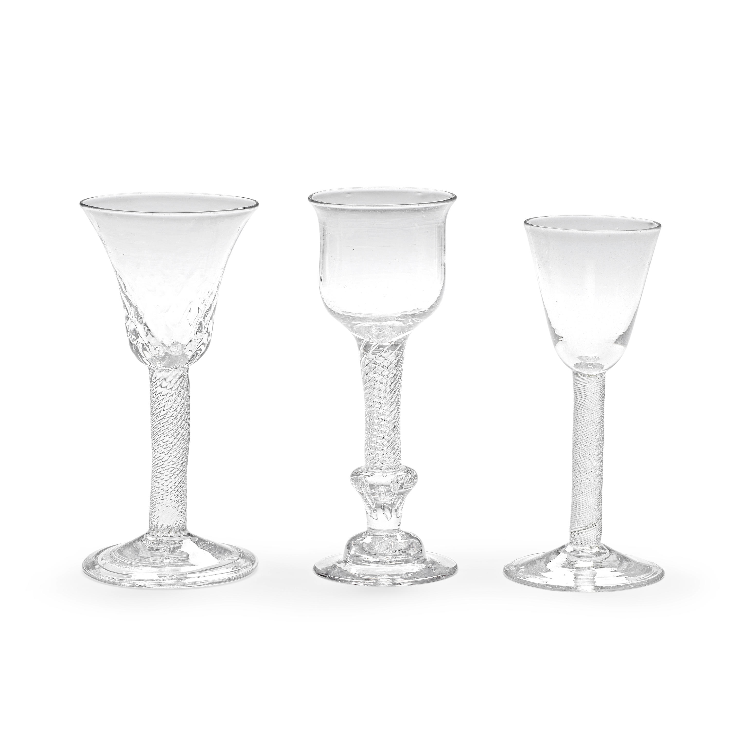 Bonhams A Composite Stem Wine Glass And Two Incised Twist Wine Glasses Circa 1750 65