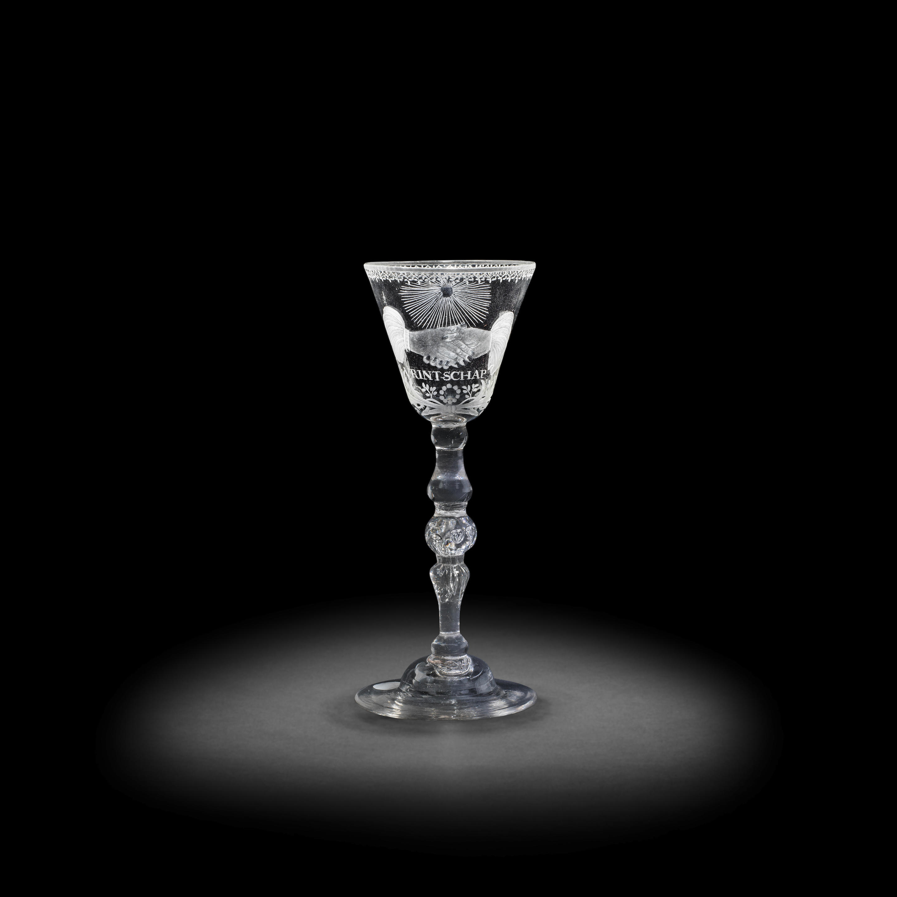 Bonhams A Dutch Engraved Light Baluster Friendship Wine Glass
