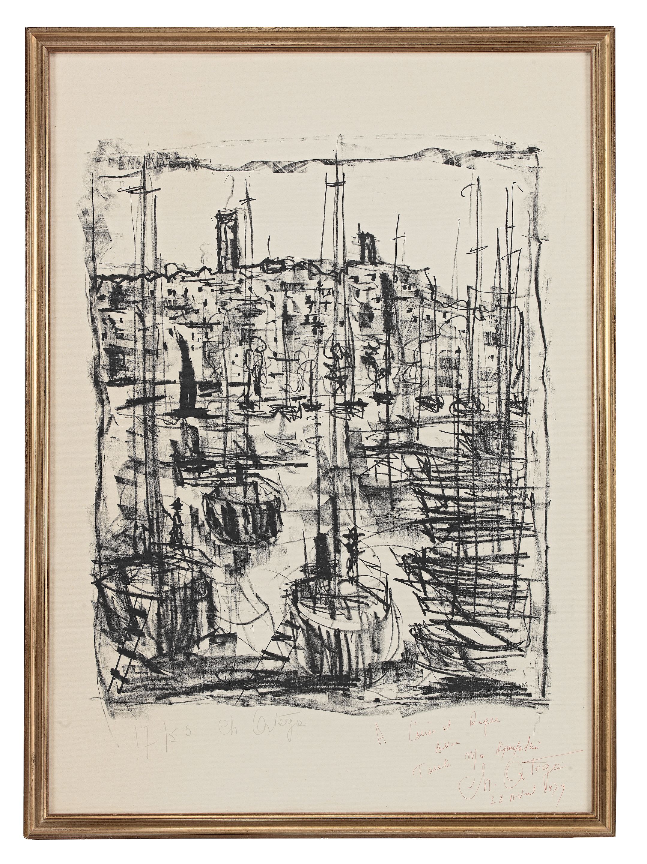 Bonhams : Charles Ortega (French, 1925-2006) Harbour scene Lithograph, 1979, on wove paper ...