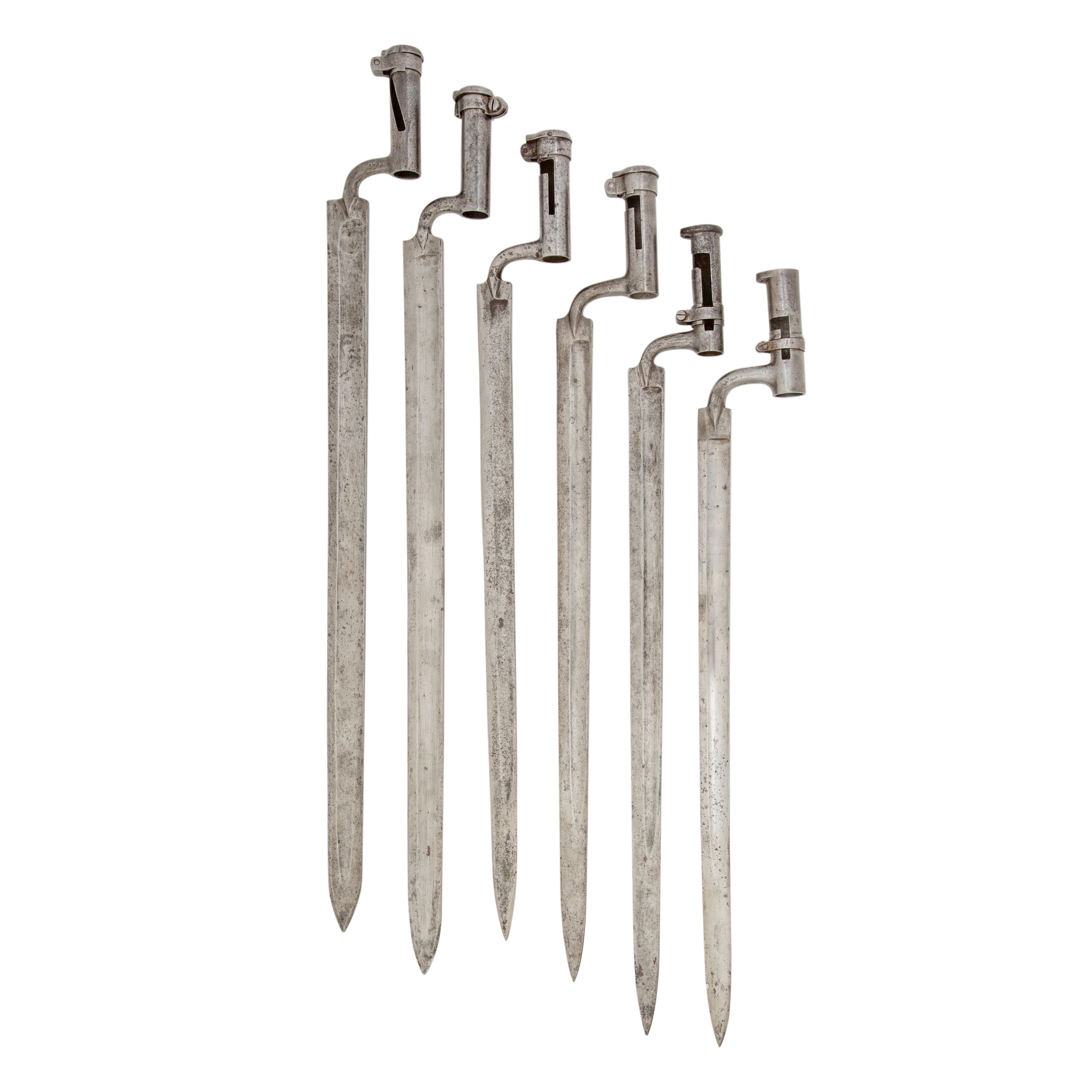 Bonhams : Six various large socket bayonets
