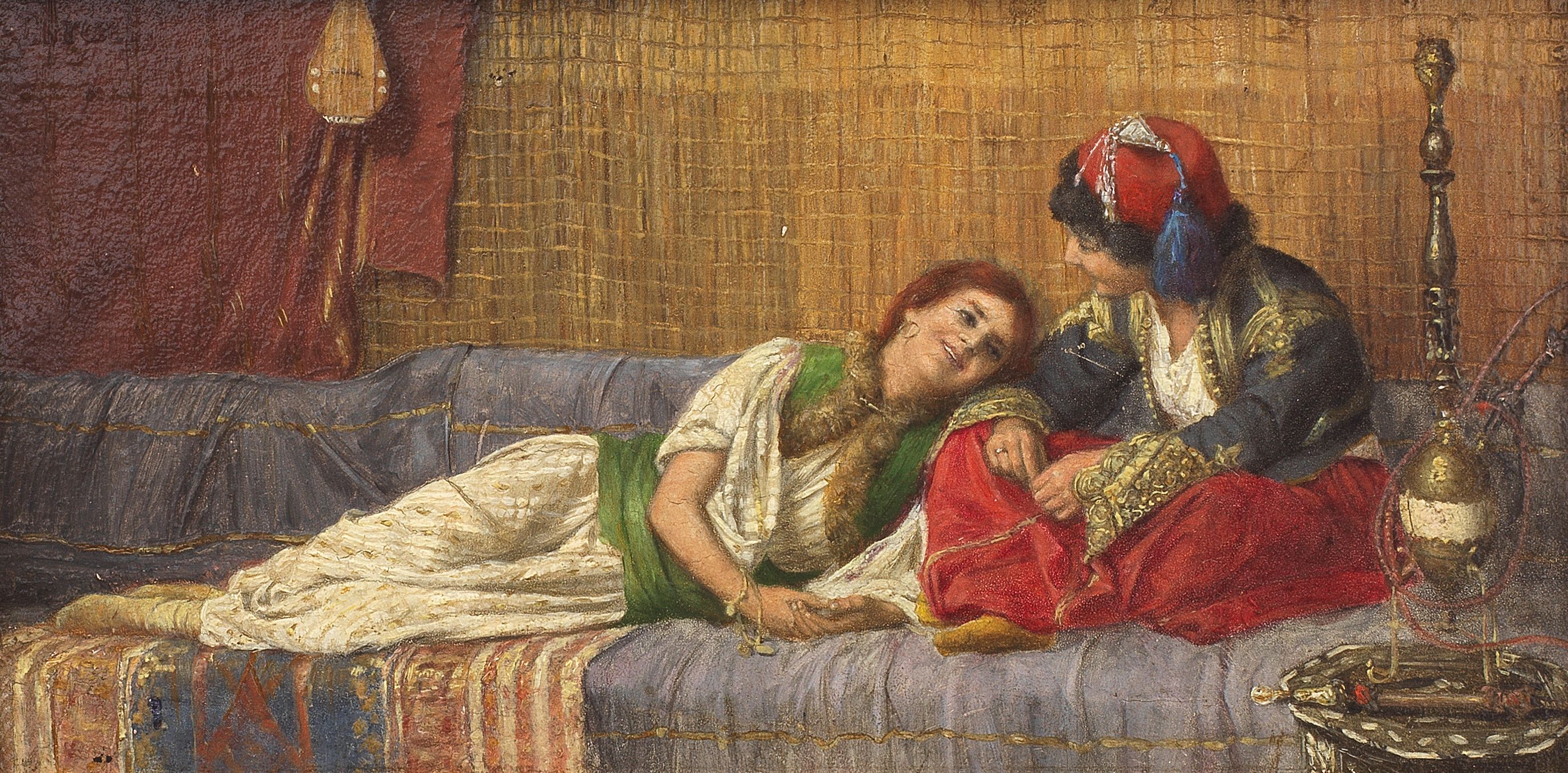 Bonhams : Daniel Israel (Austrian, 1859-1901) Figures on a couch with a ...