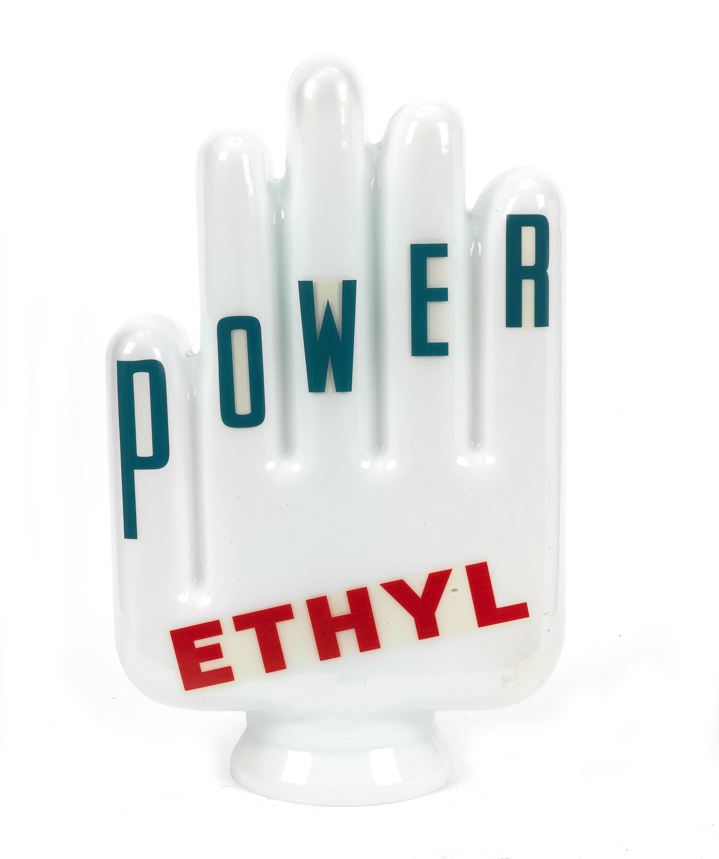 Bonhams Cars : A 'Power Ethyl' replica hand-shaped glass petrol pump globe,