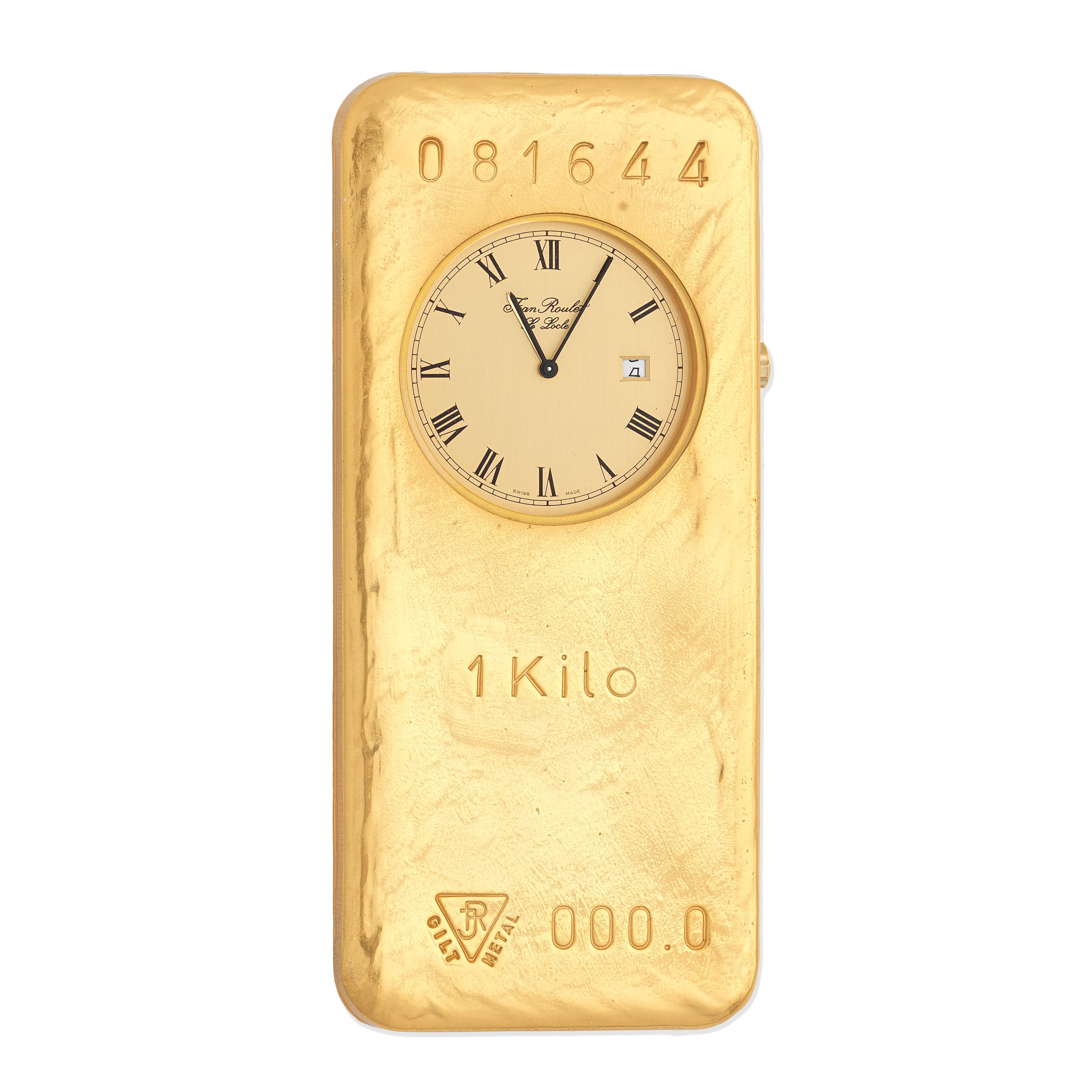 Bonhams : A Jean Roulet 'gold ingot' desk clock 1960s