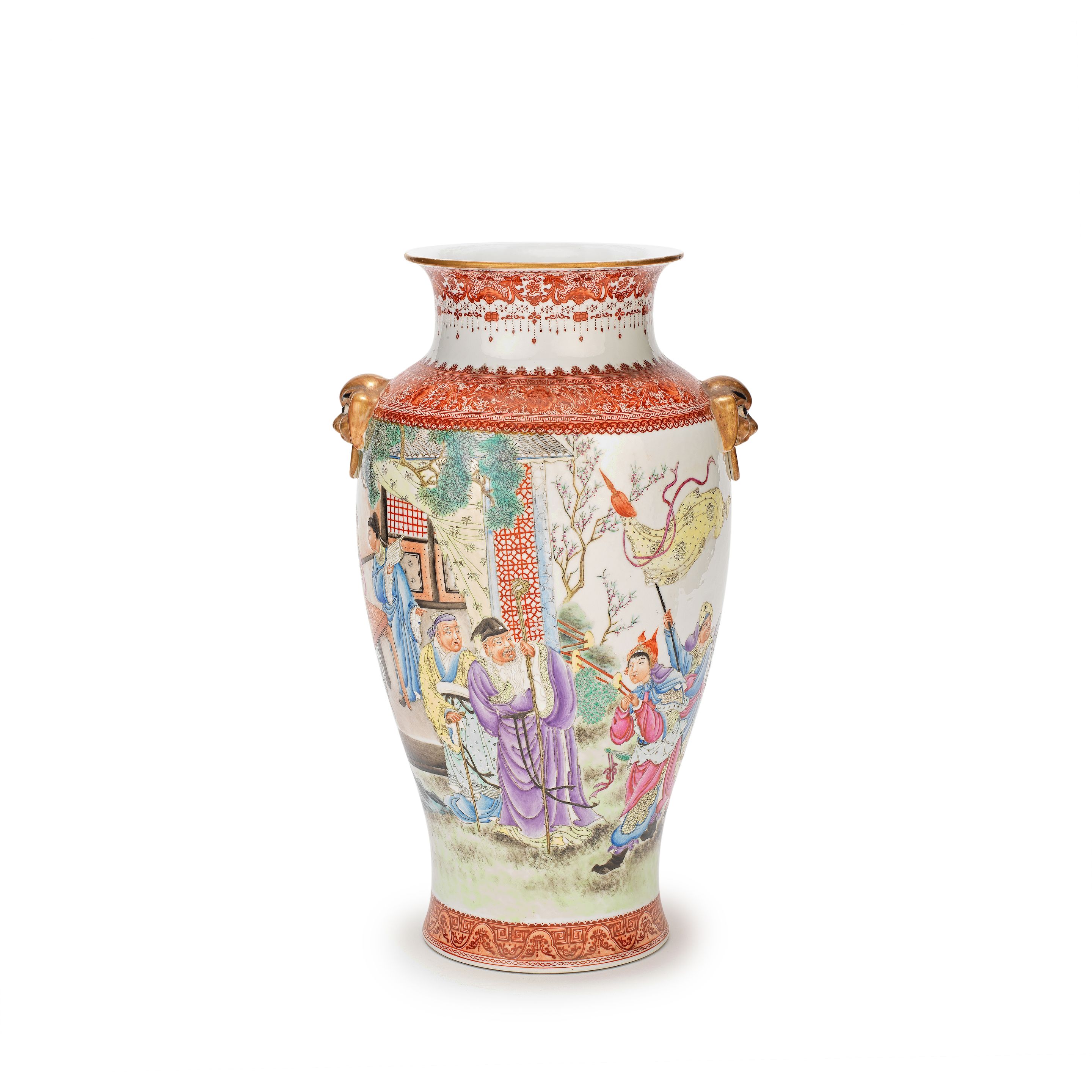 Bonhams : A FAMILLE ROSE 'HUA MULAN' VASE Qianlong mark, Republic period
