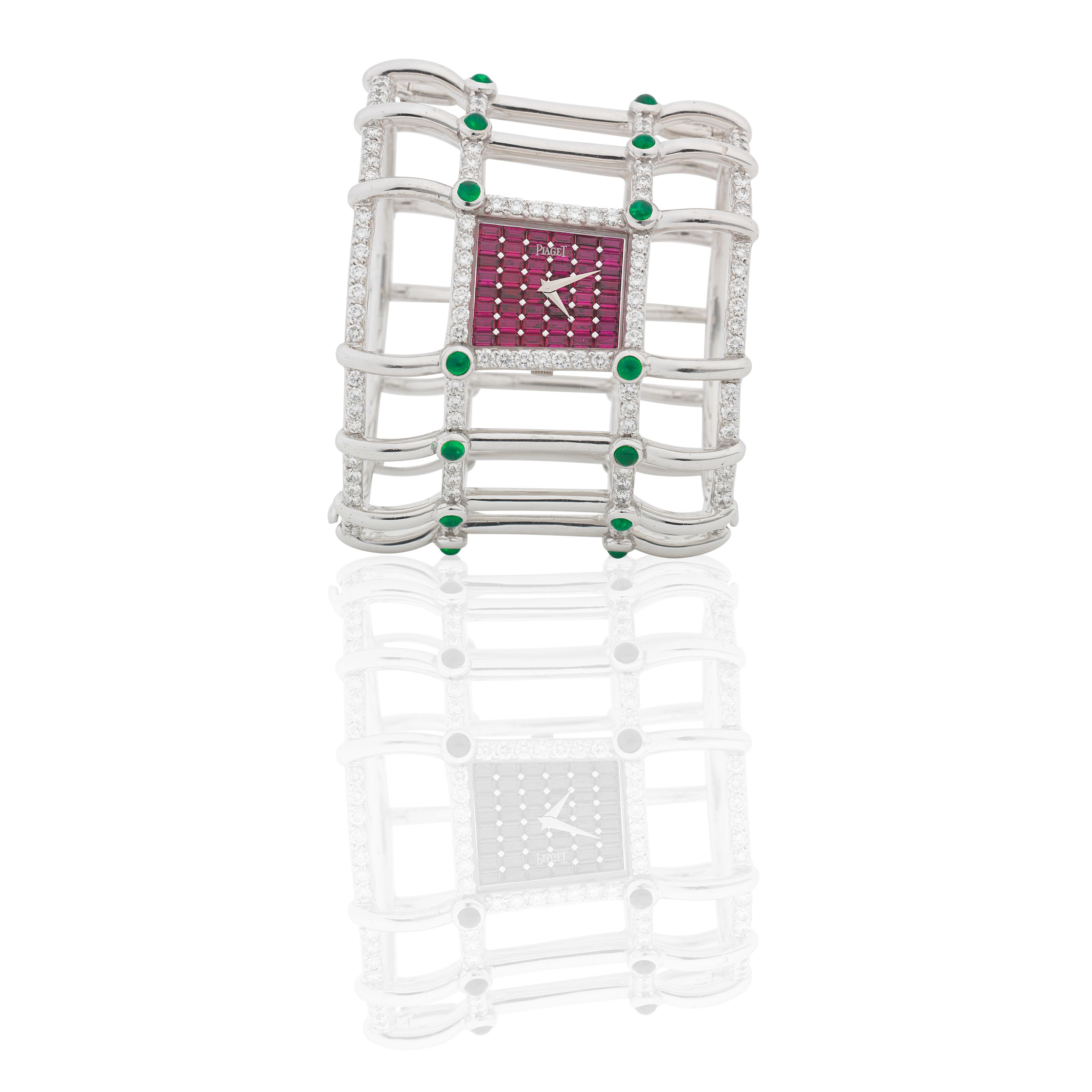 Bonhams : Piaget. A unique lady's 18K white gold diamond, emerald and ...