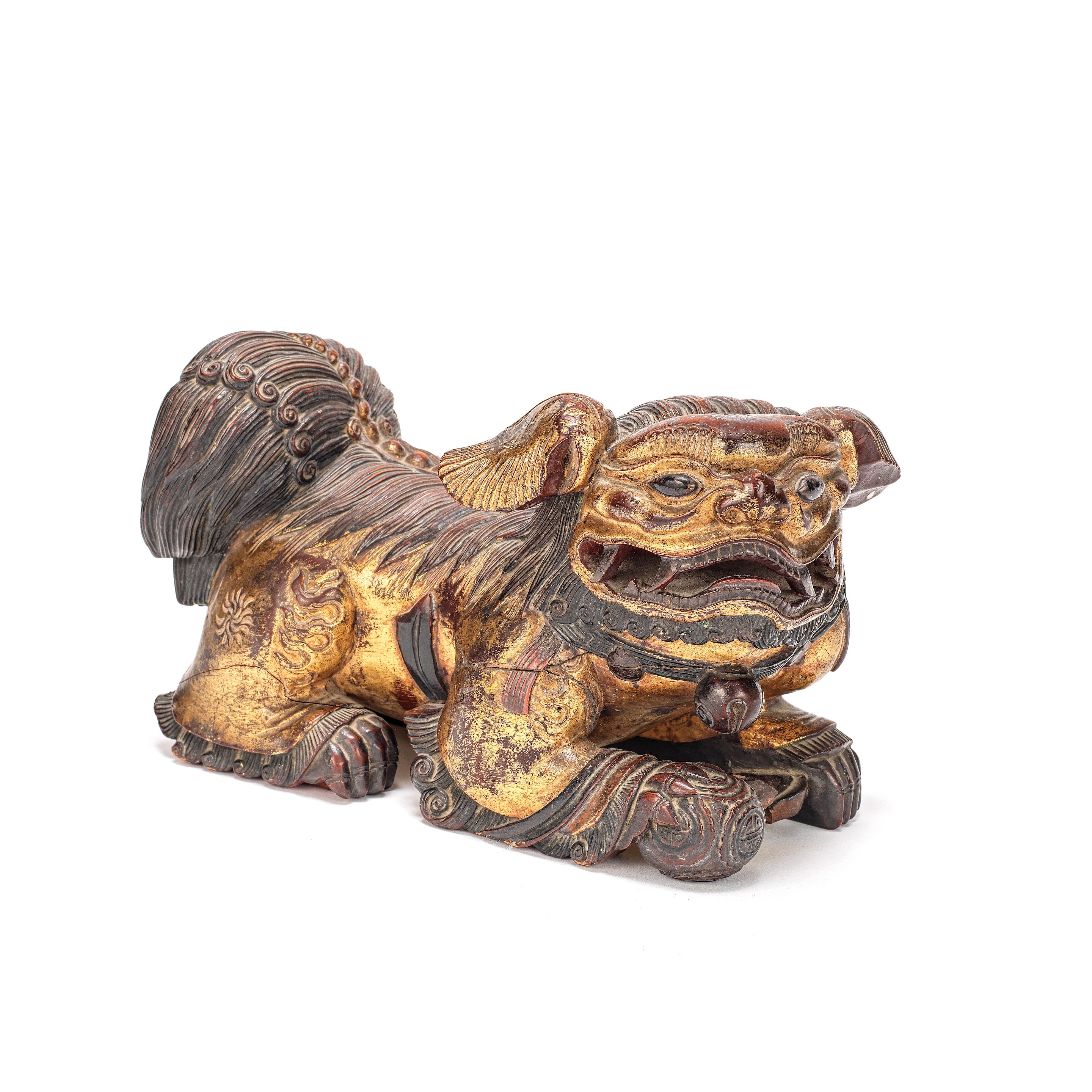 Bonhams : A GILT AND LACQUERED WOOD CARVING OF A BUDDHIST LION Canton ...