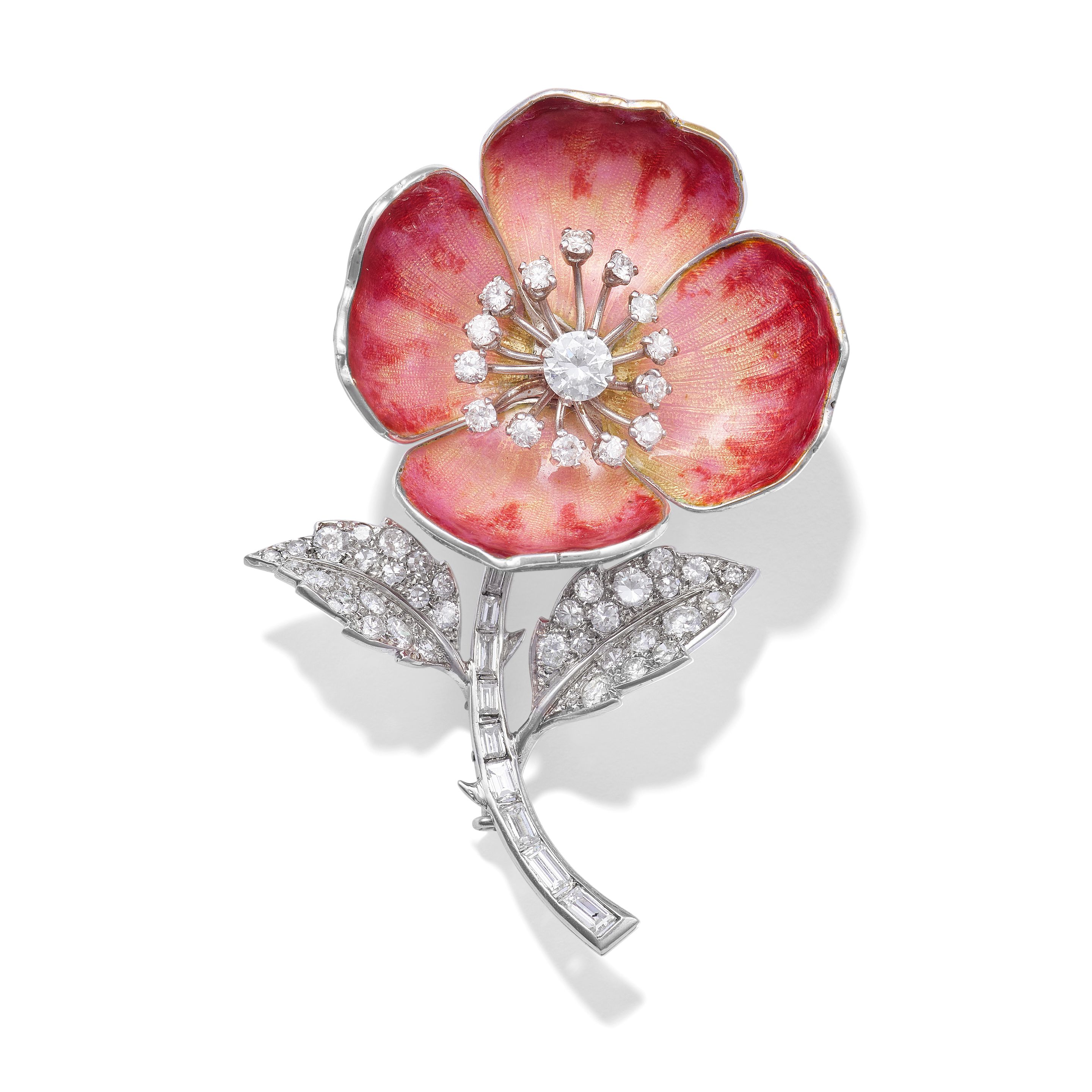 Bonhams : BOUCHERON ENAMEL AND DIAMOND FLOWER BROOCH, CIRCA 1955