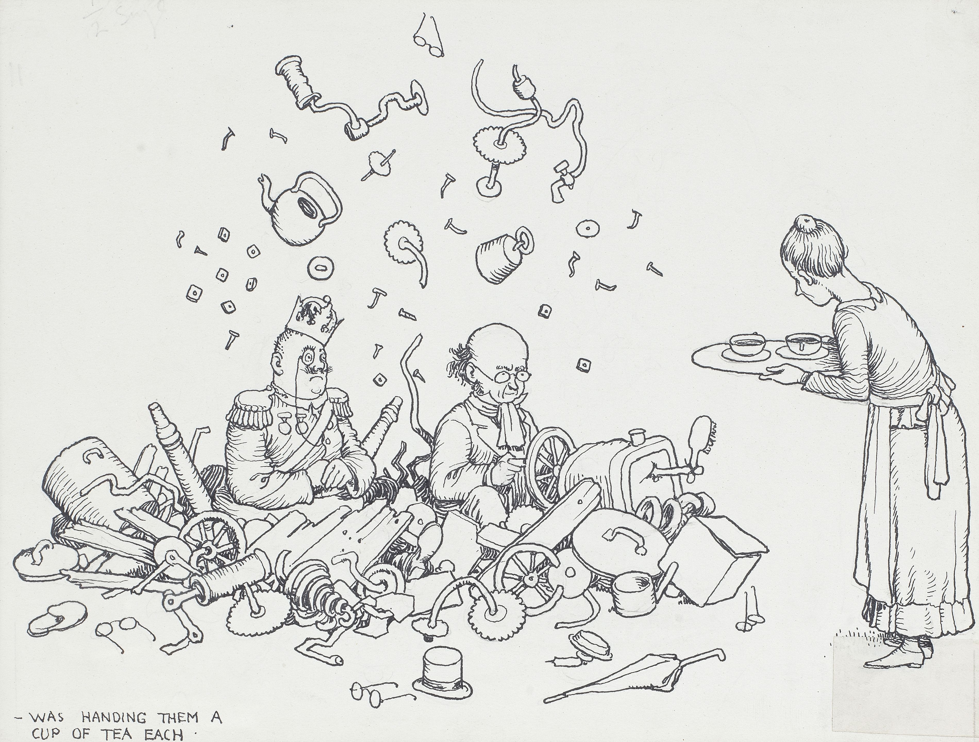 Bonhams : ORIGINAL ARTWORK - HEATH ROBINSON ROBINSON (WILLIAM HEATH) '- Was handing them a cup ...