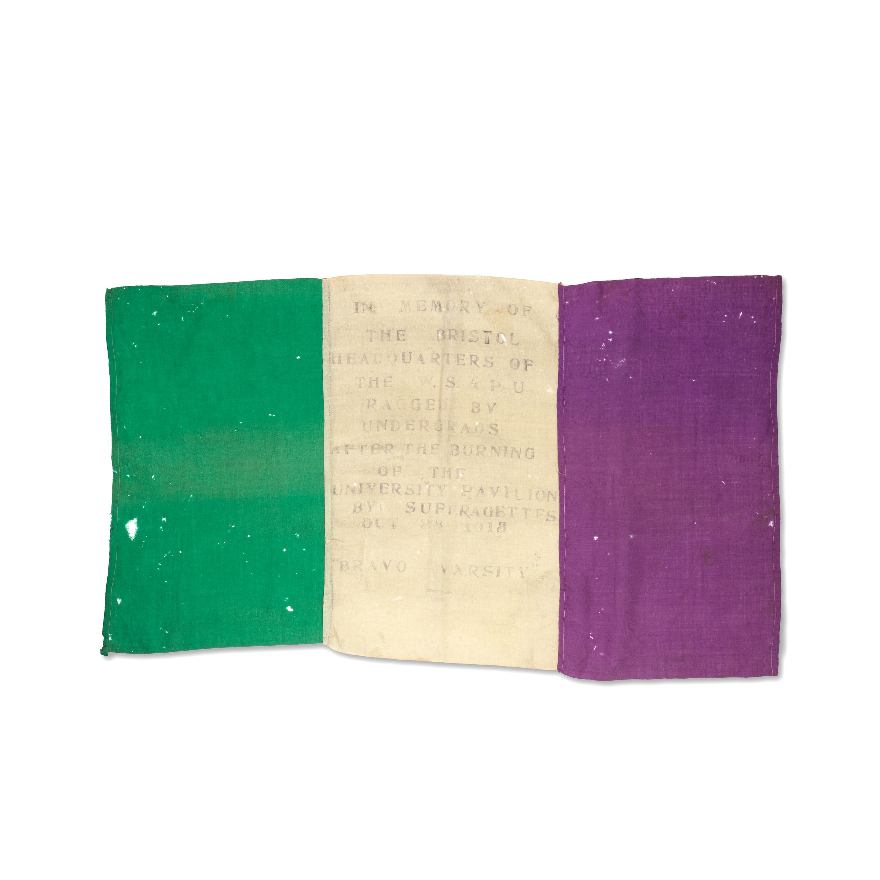 Bonhams : SUFFRAGETTE FLAG - BRISTOL ARSON ATTACK, 1913 with postcard (2)