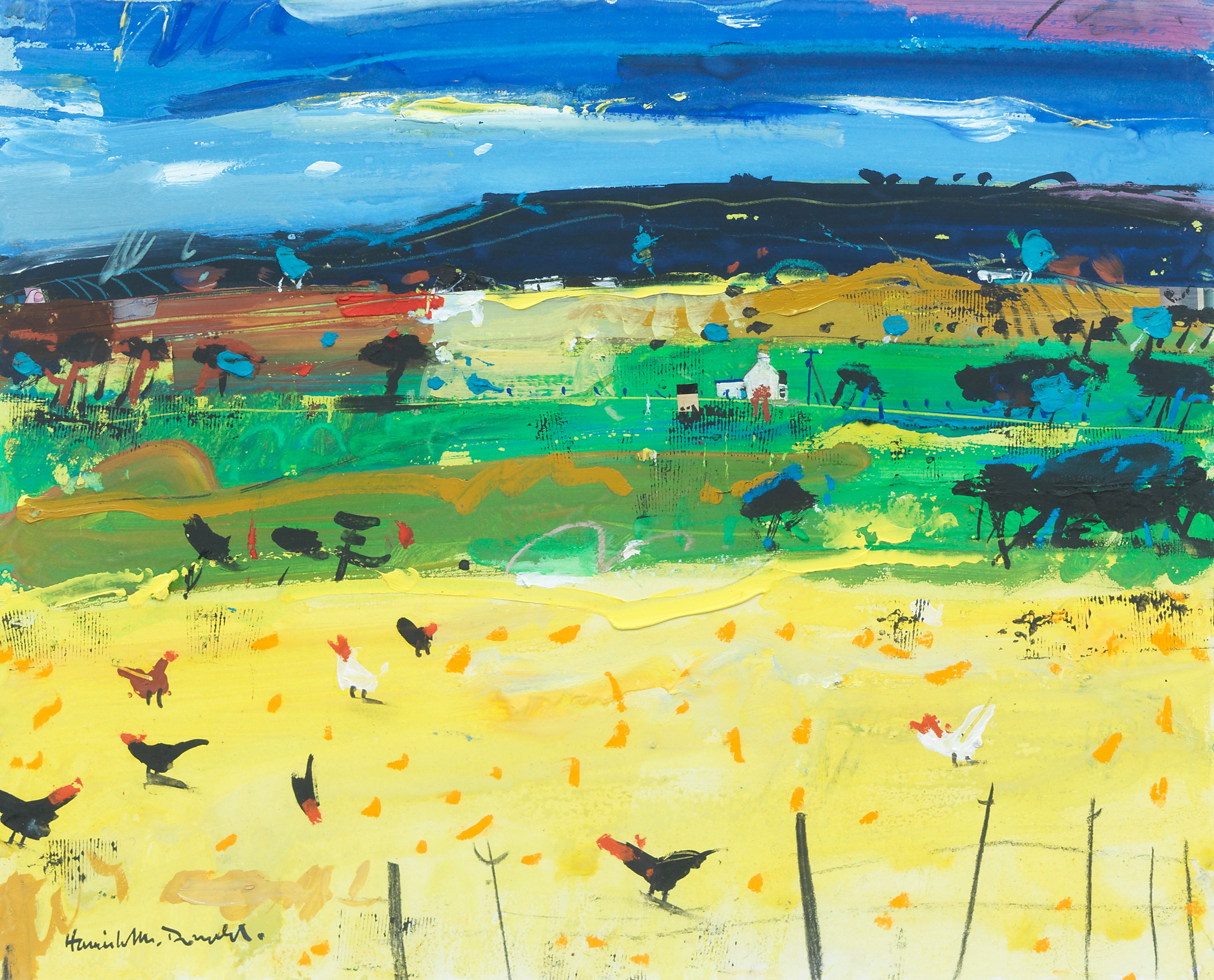 Bonhams : Hamish MacDonald (British, 1935-2008) Yellow Field with Hens