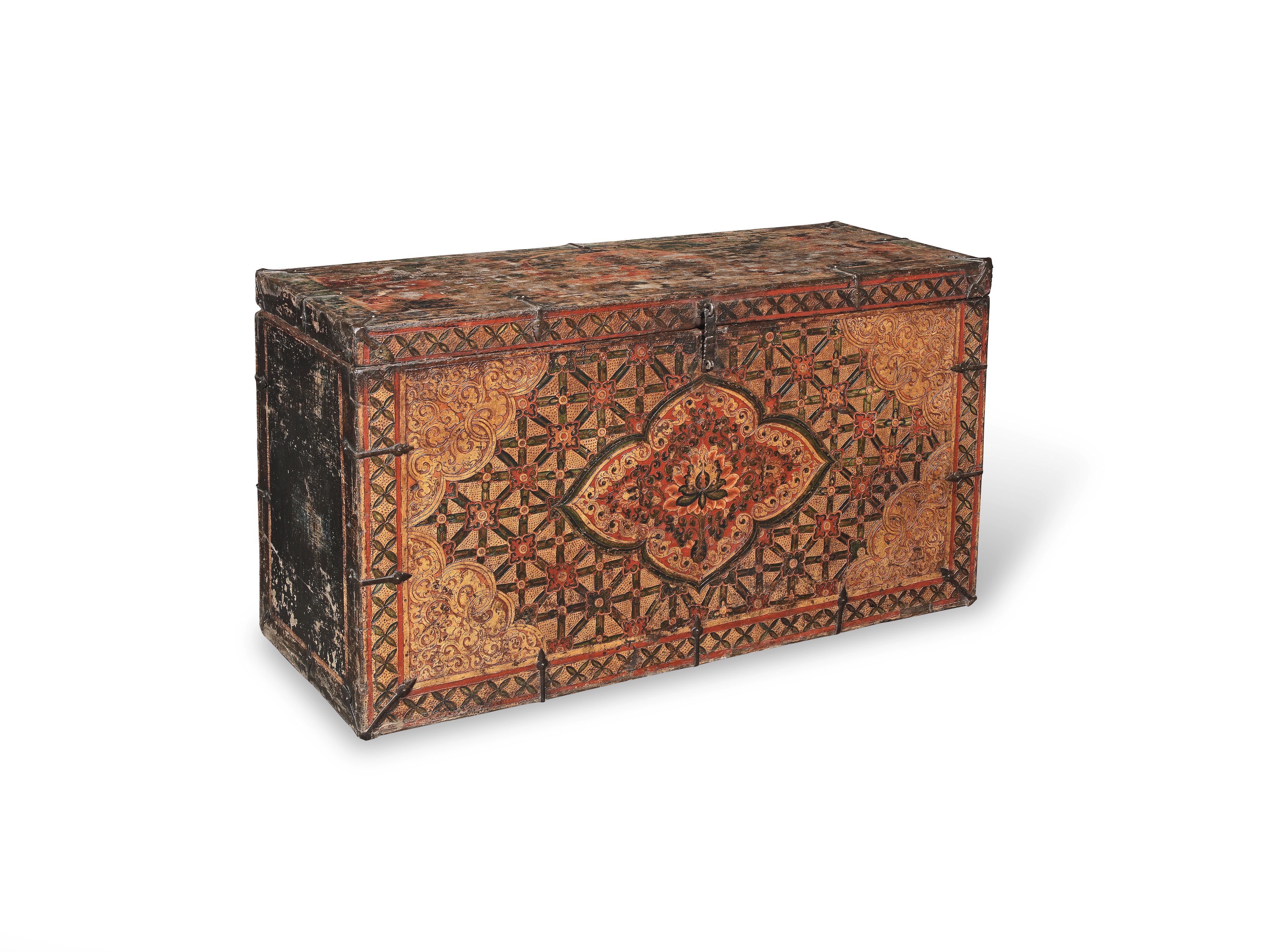 Bonhams : A PAINTED WOOD 'FLAMING LOTUS' CHEST Tibet, 18th century