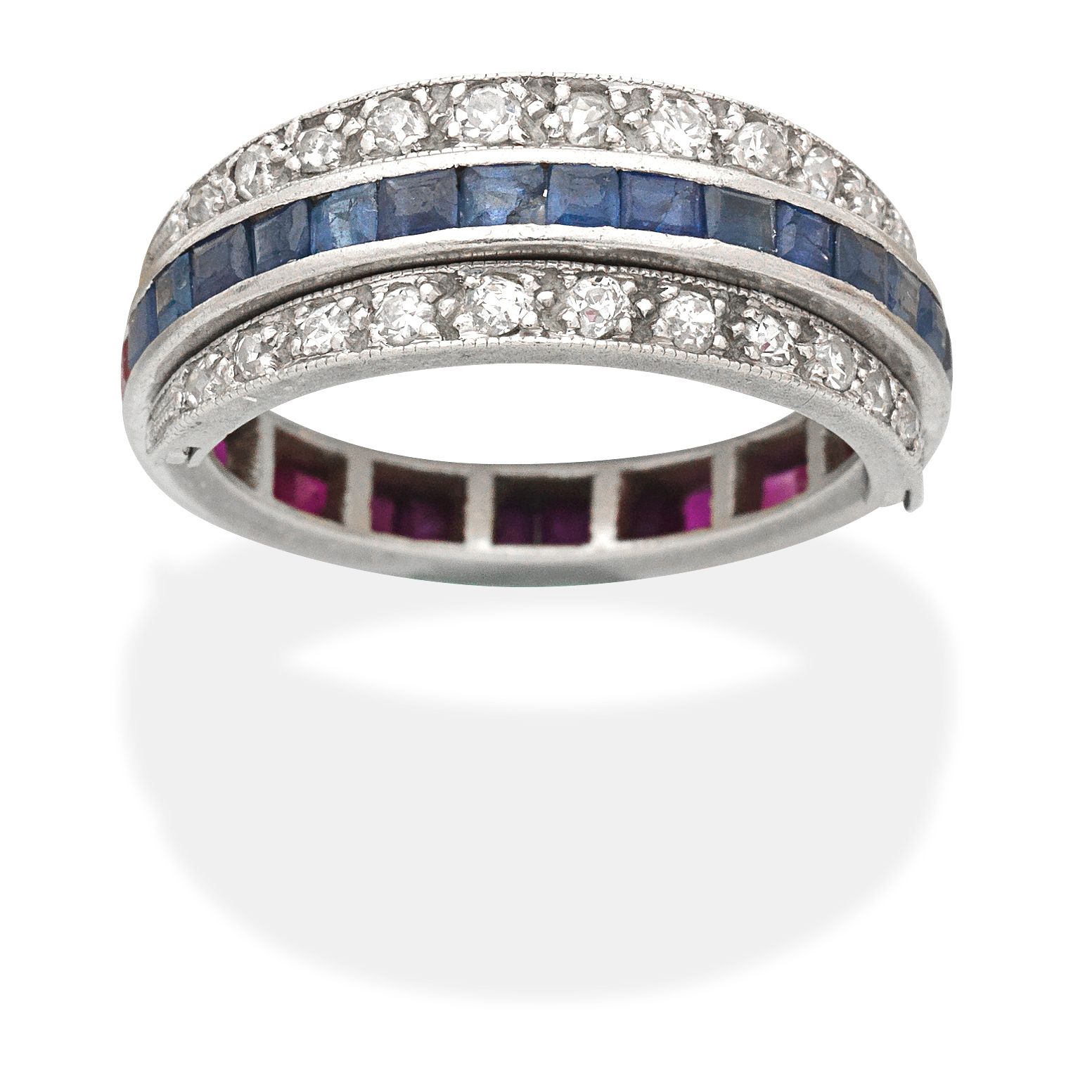 Bonhams : SAPPHIRE, RUBY AND DIAMOND SWIVEL RING