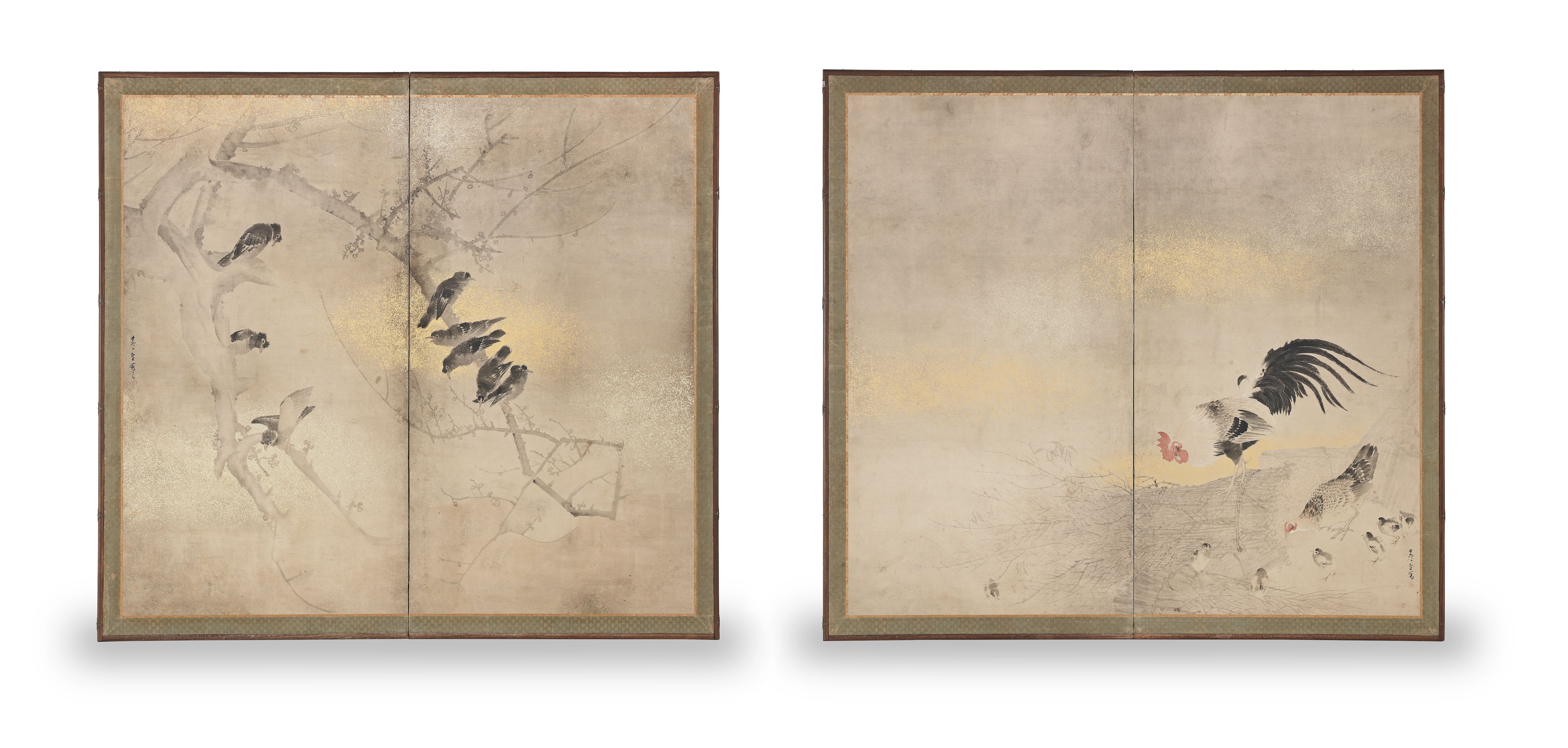 Bonhams : NAGASAWA ROSETSU (1754-1799) Chickens and Crows Edo period (1615-1868), late 18th ...