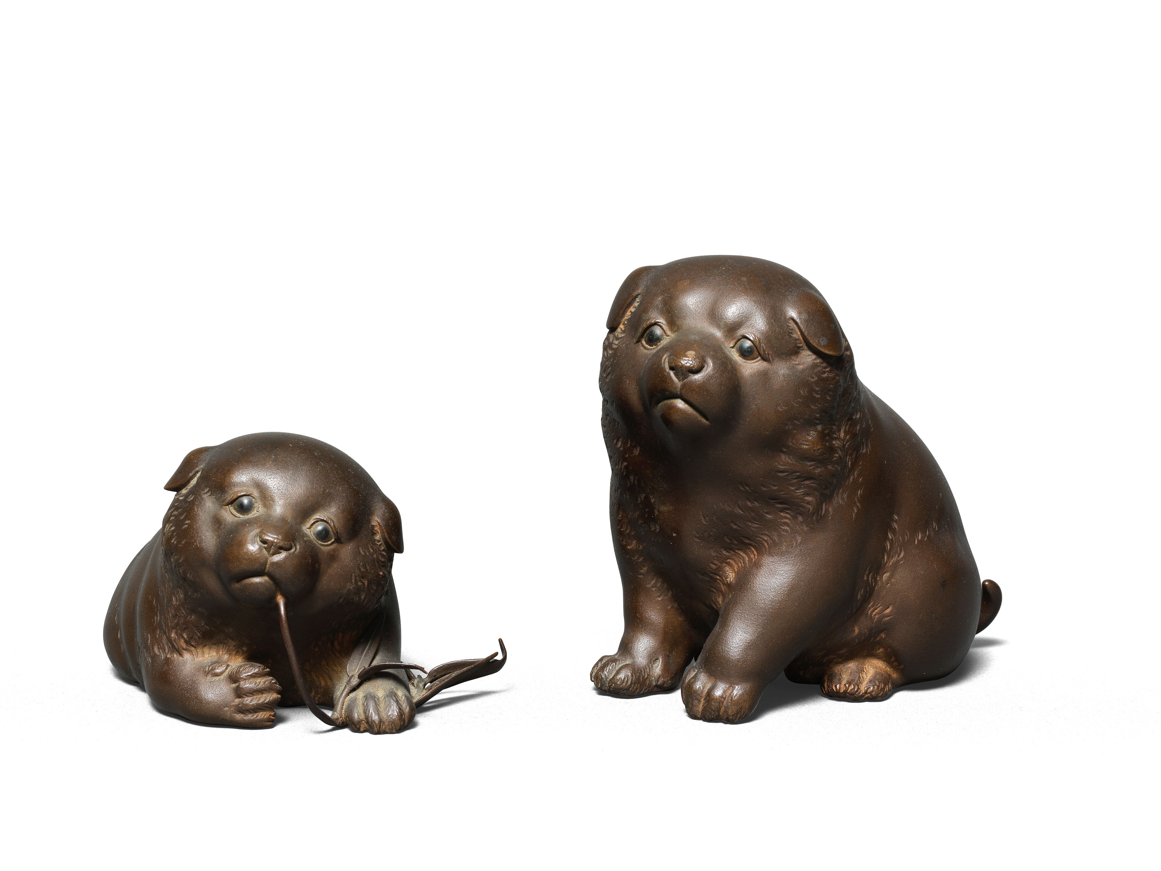 Bonhams : TAKAHASHI RYOUN OF TOKYO Two Bronze Okimono (Table Ornaments ...