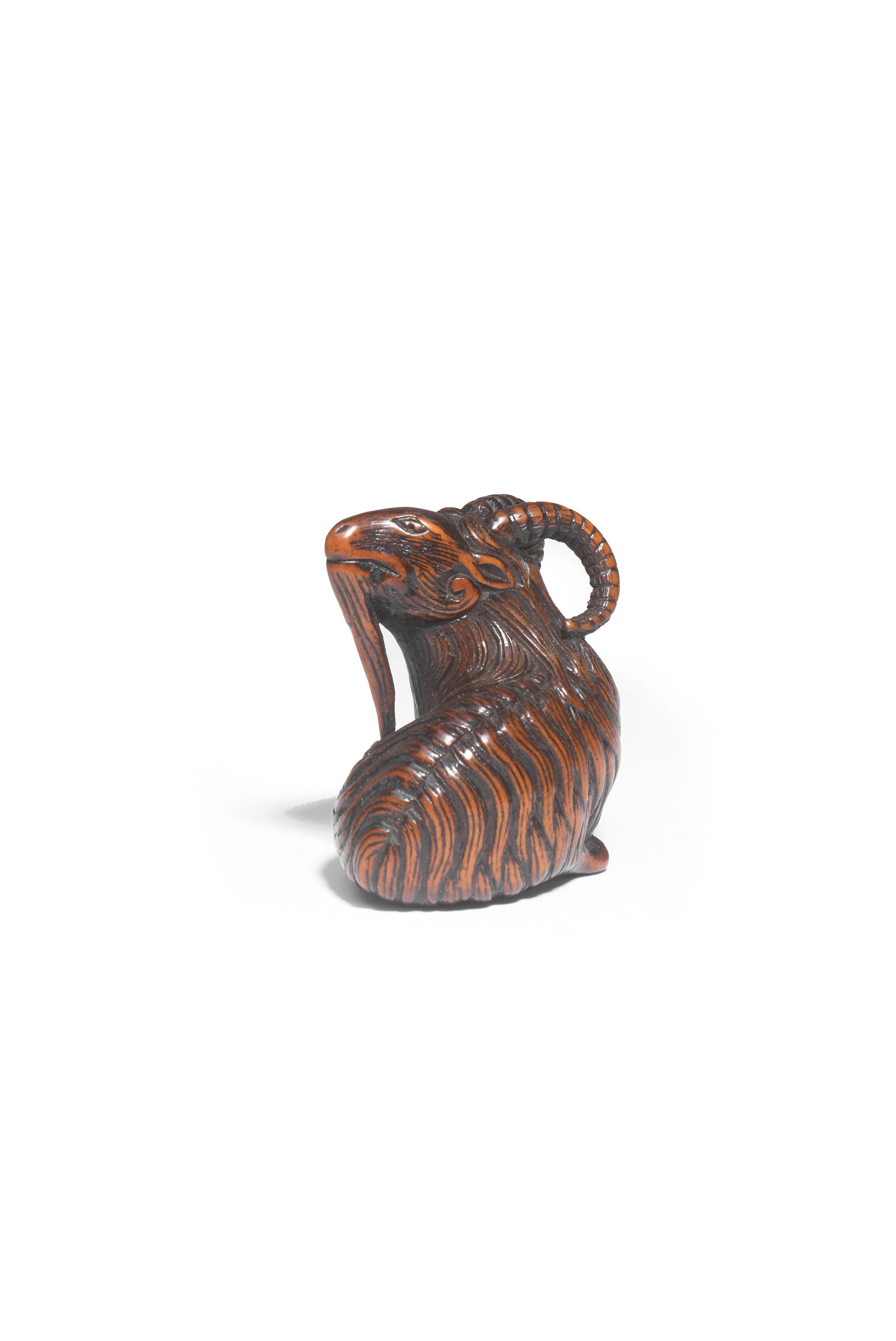 Bonhams : A WOOD NETSUKE OF A GOAT By Kokei, Kuwana, Ise Province, Edo ...
