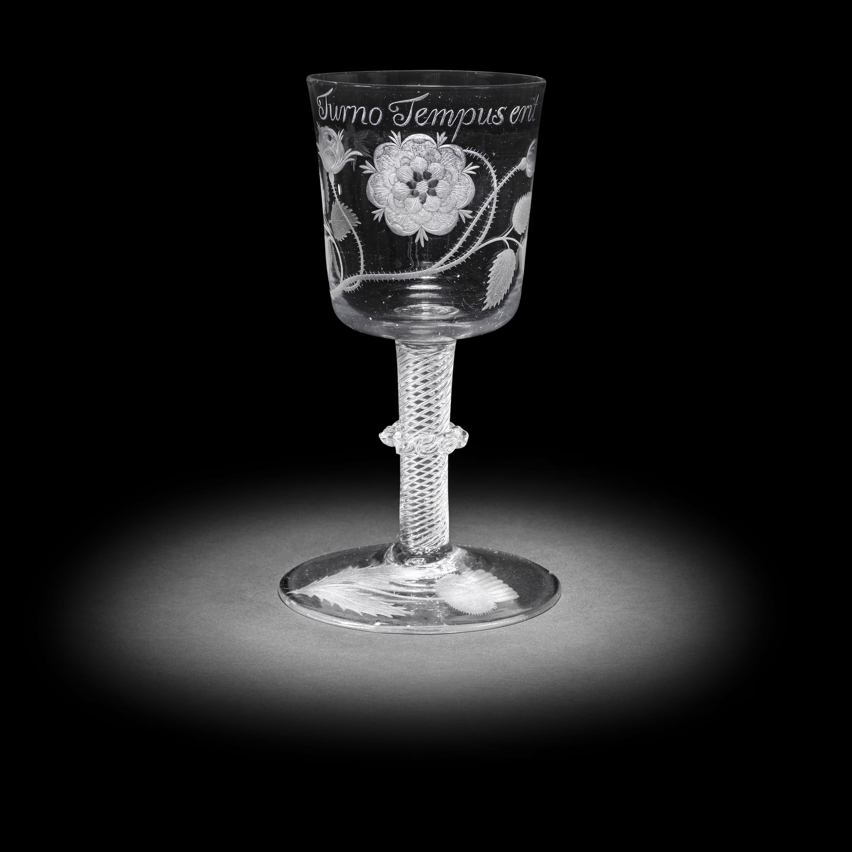 Bonhams : A very rare engraved Jacobite airtwist goblet, circa 1750