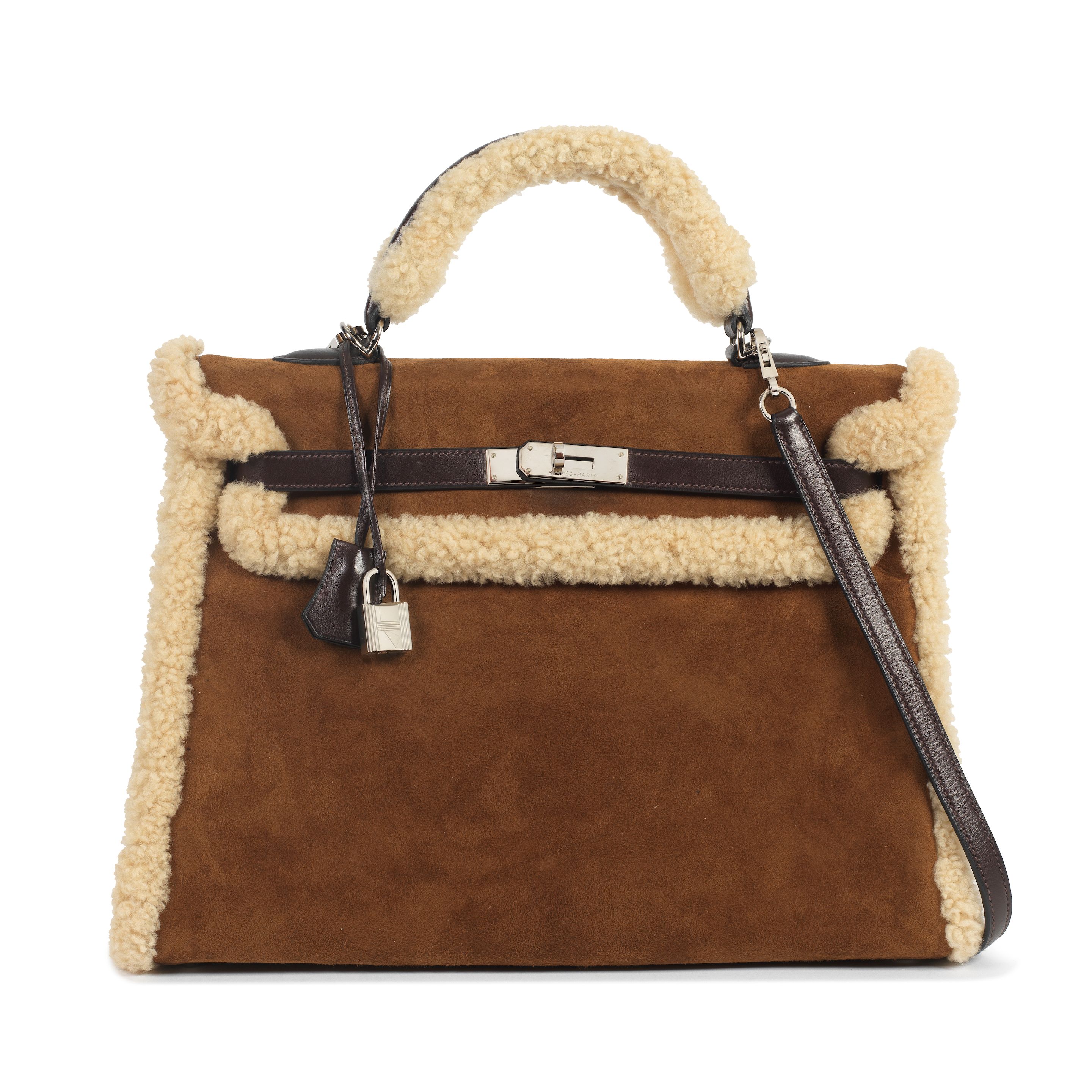 Bonhams : Hermès an Ebene Barenia, Gold Veau Doblis and Shearling Teddy ...