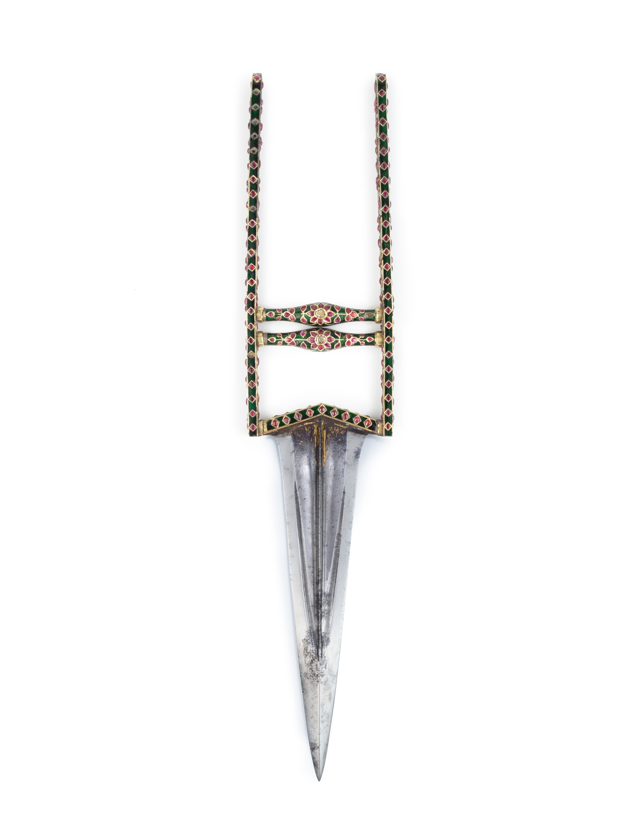 Bonhams : A fine Mughal gem-set enamelled steel push dagger (katar ...
