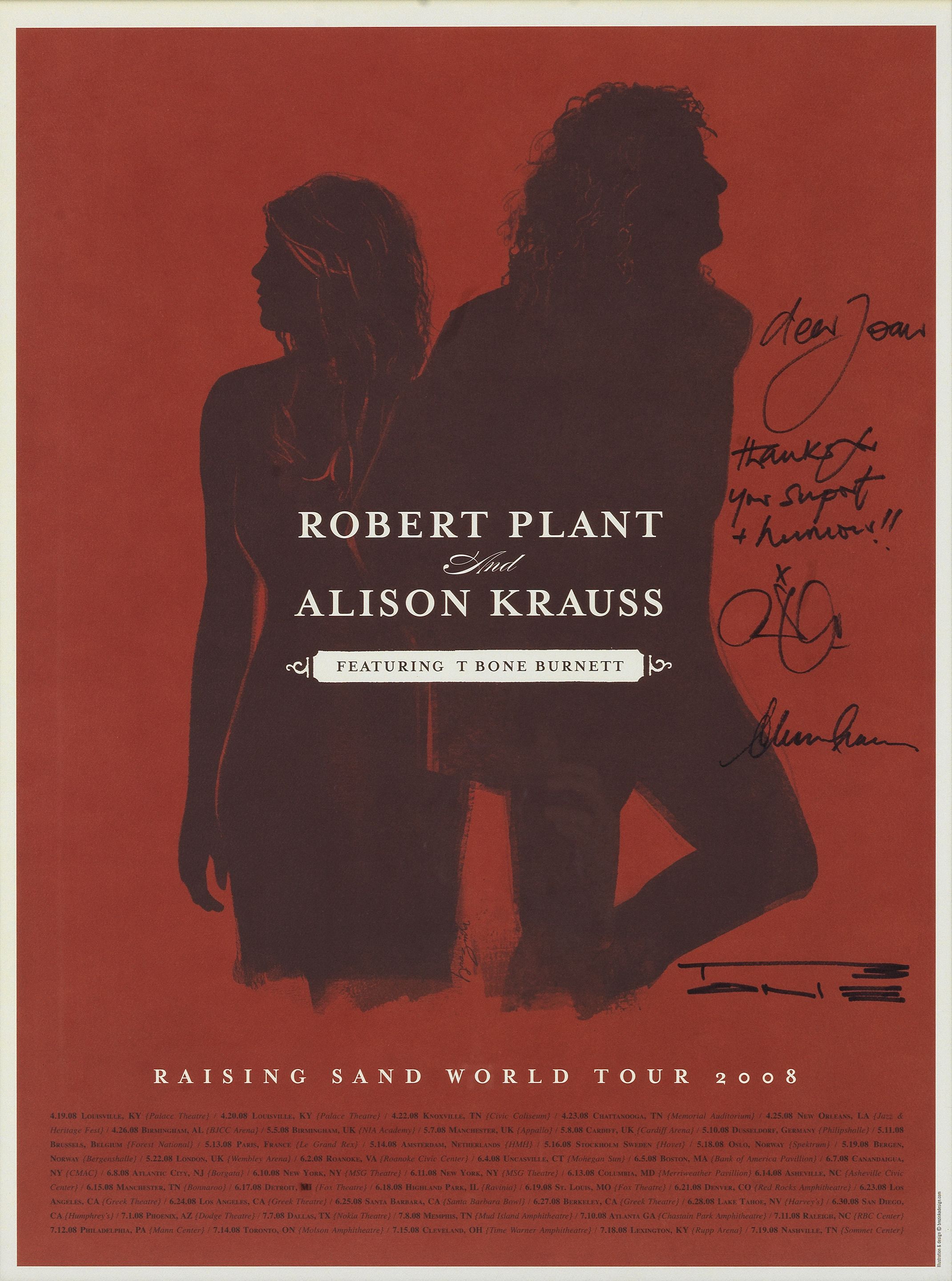 Bonhams : Robert Plant/Alison Krauss/T Bone Burnett A Signed Raising Sand World Tour Poster, 2008,