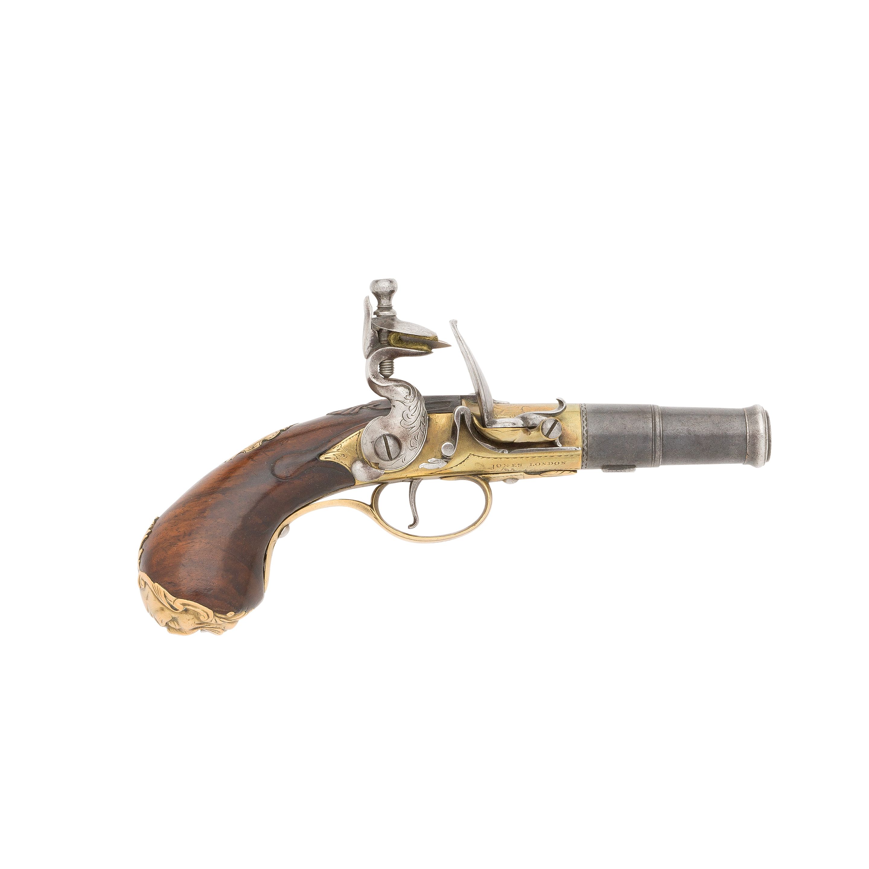 Bonhams : An Unusual 22-Bore Brass-Mounted Flintlock Turn-Off Pistol