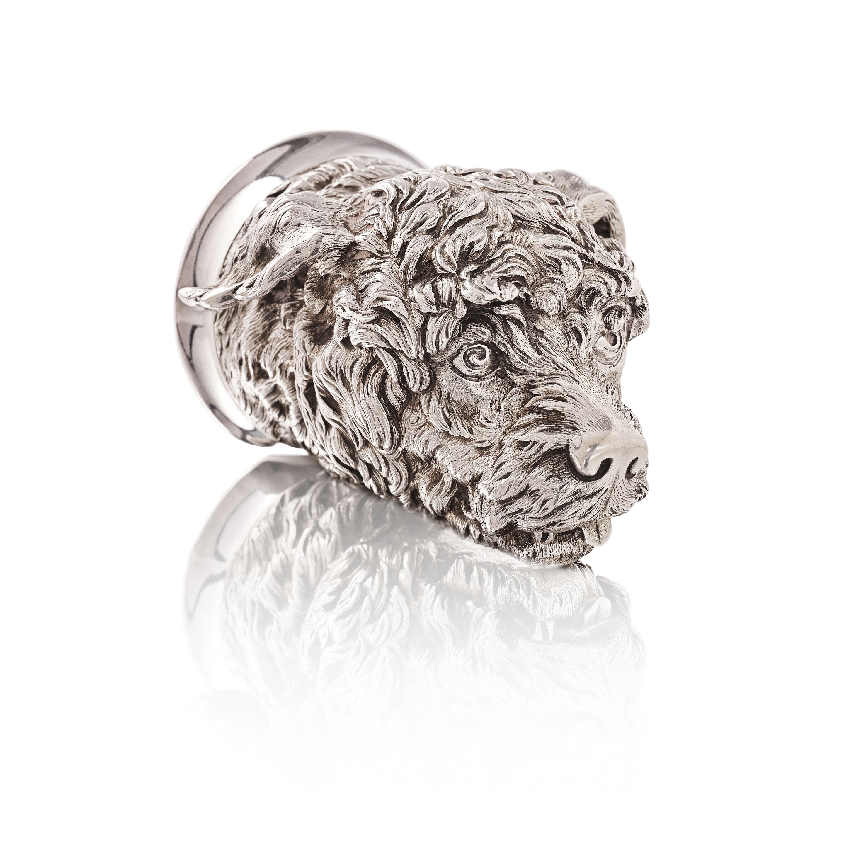 Bonhams : A Victorian silver stirrup cup, finely cast as a small dog ...