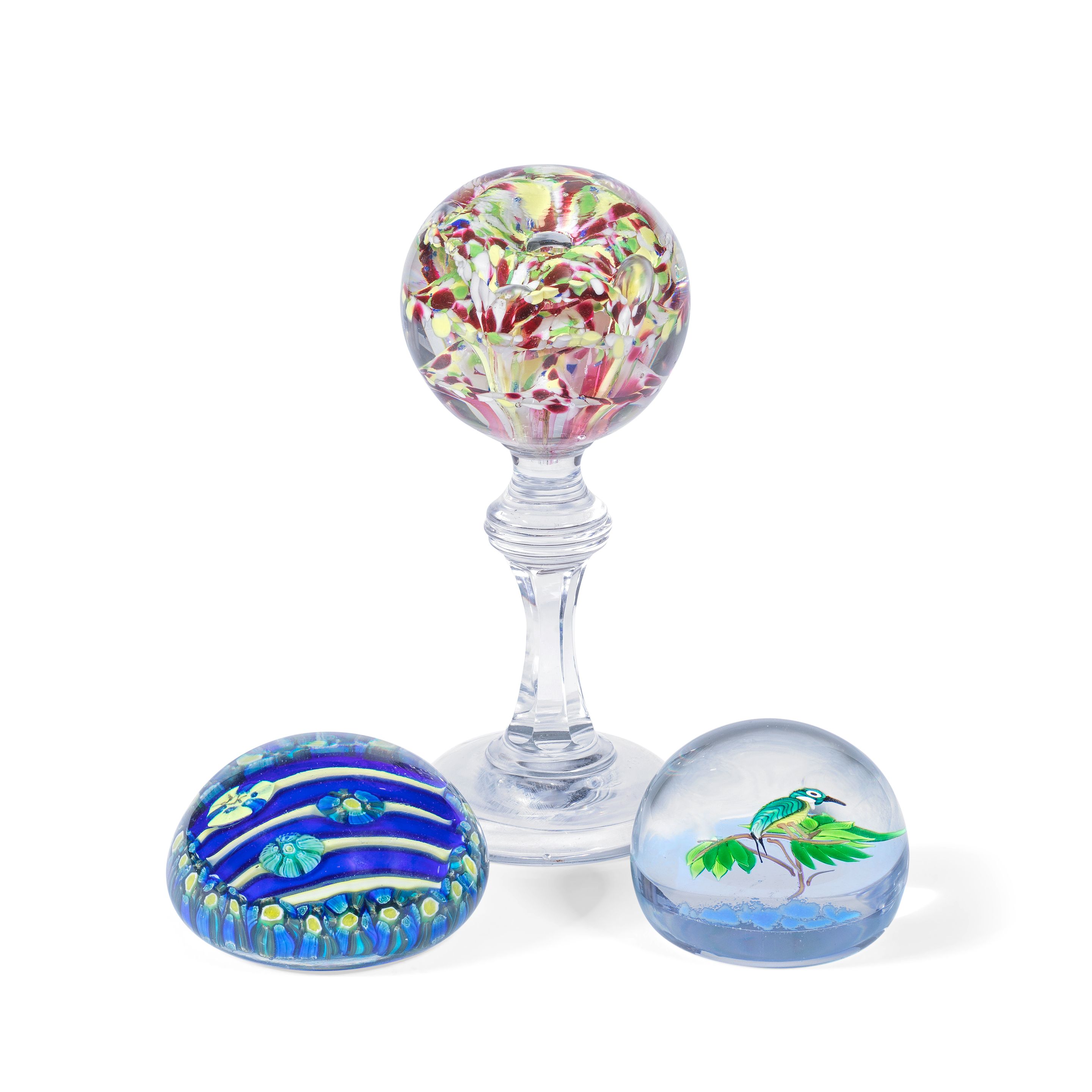 Bonhams : A glass paperweight 'wig stand' and two paperweights, late ...