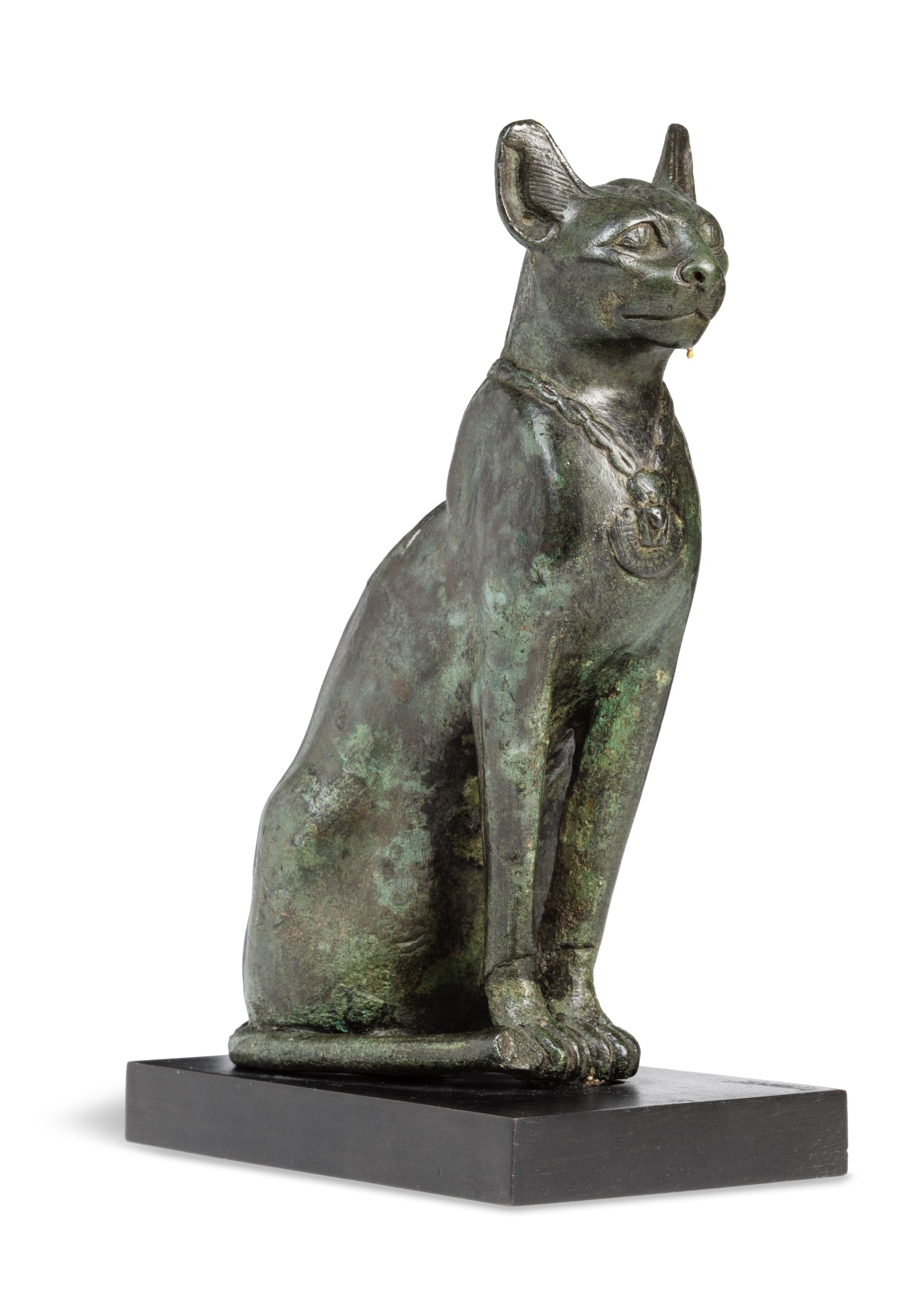 Bonhams : An Egyptian bronze seated cat