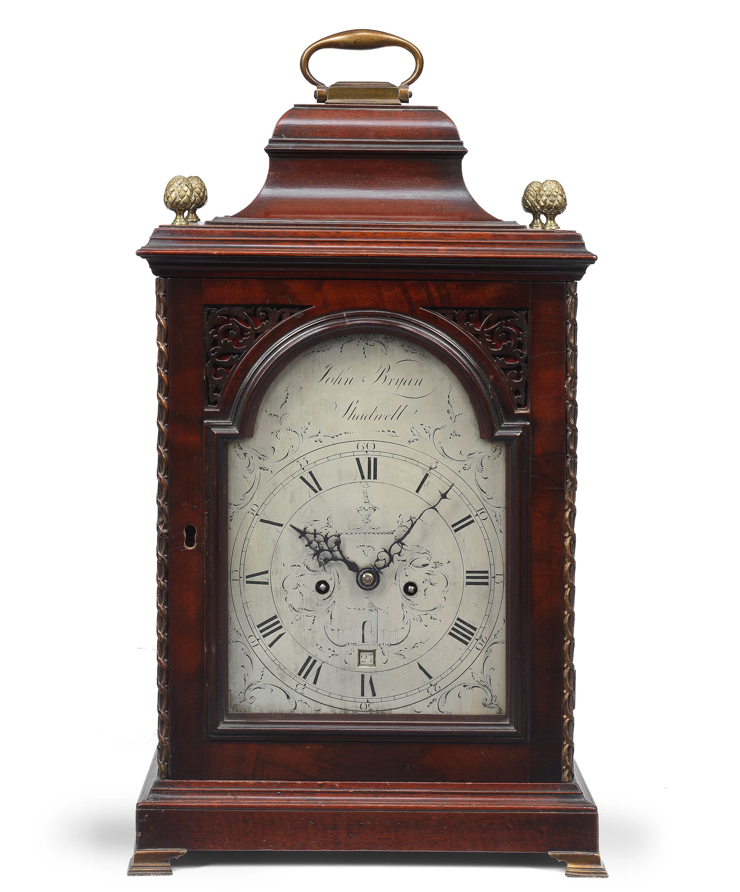 Bonhams : A late 18th century mahogany table clock John Bryan, Shadwell
