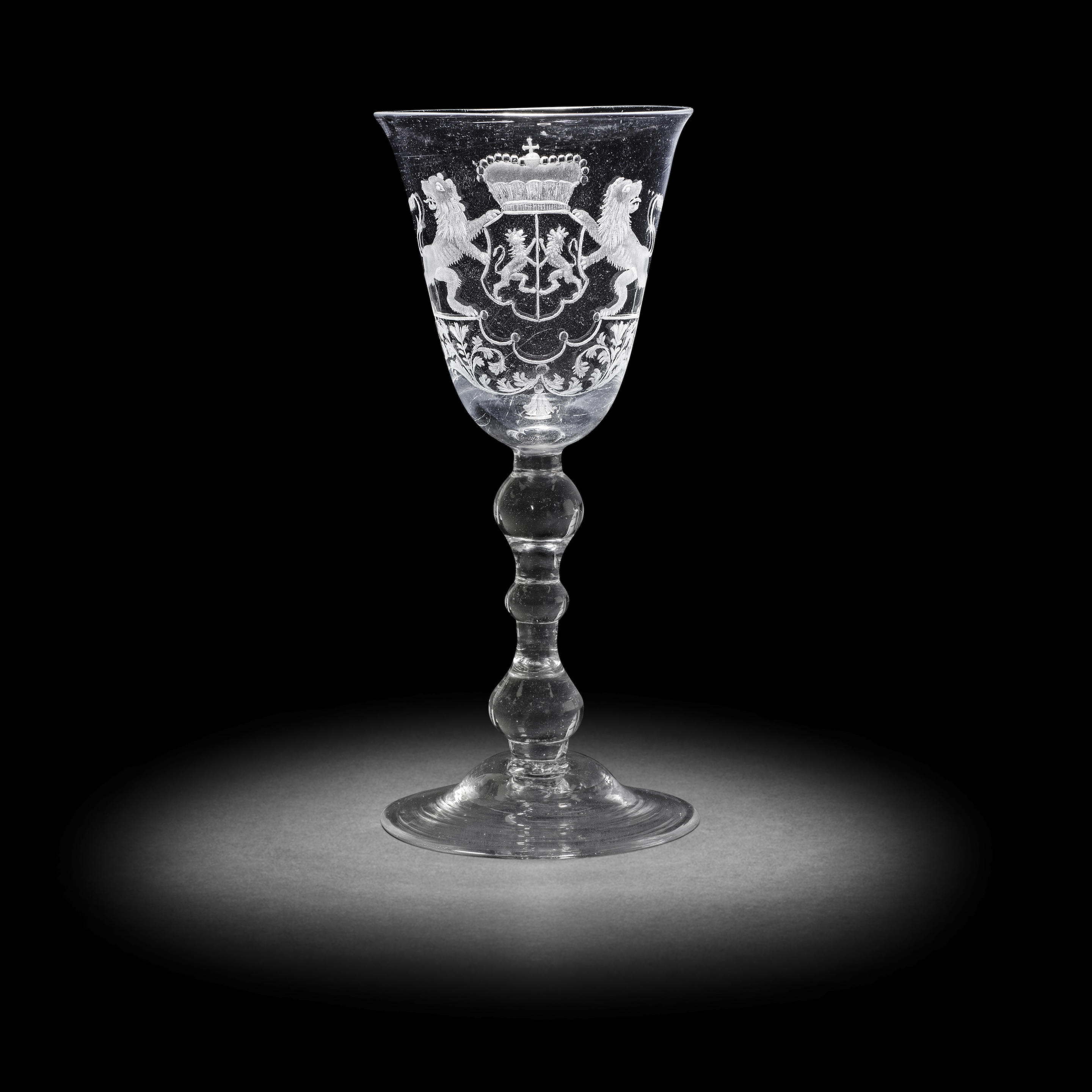 Bonhams A Dutch Engraved Armorial Light Baluster Goblet Circa 1750