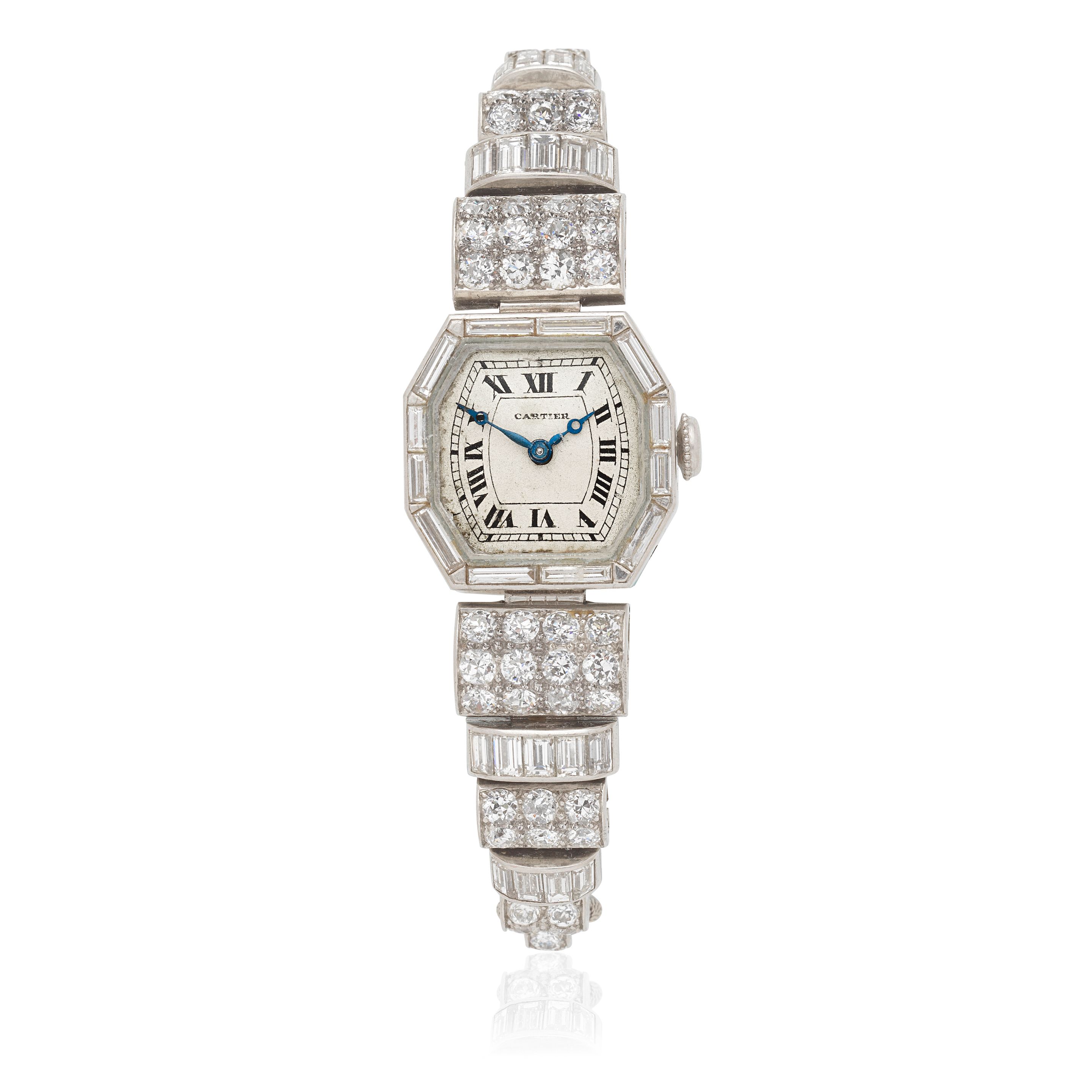 Bonhams : Cartier. A lady's platinum diamond set cocktail watch Circa ...