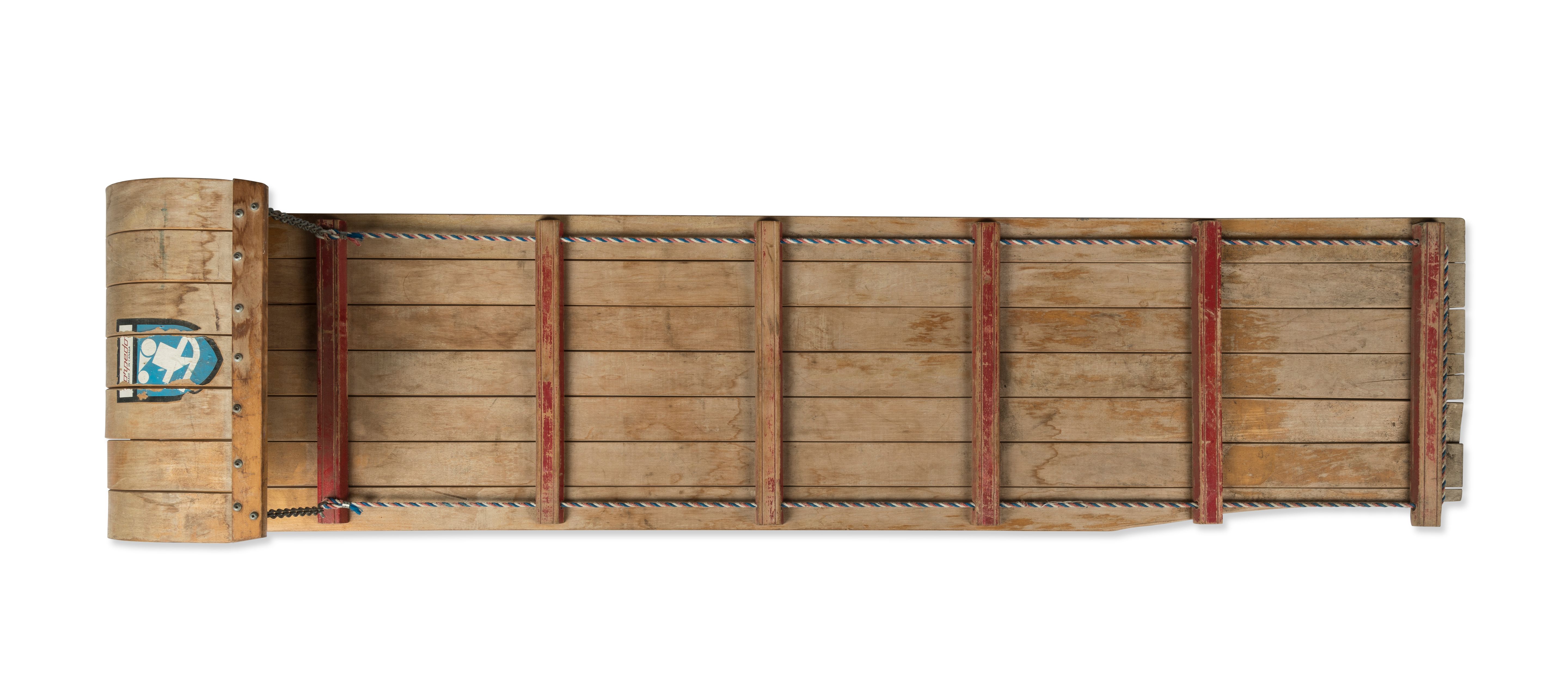 Bonhams : A Canadian pine and red painted toboggan, made by Torpedo ...