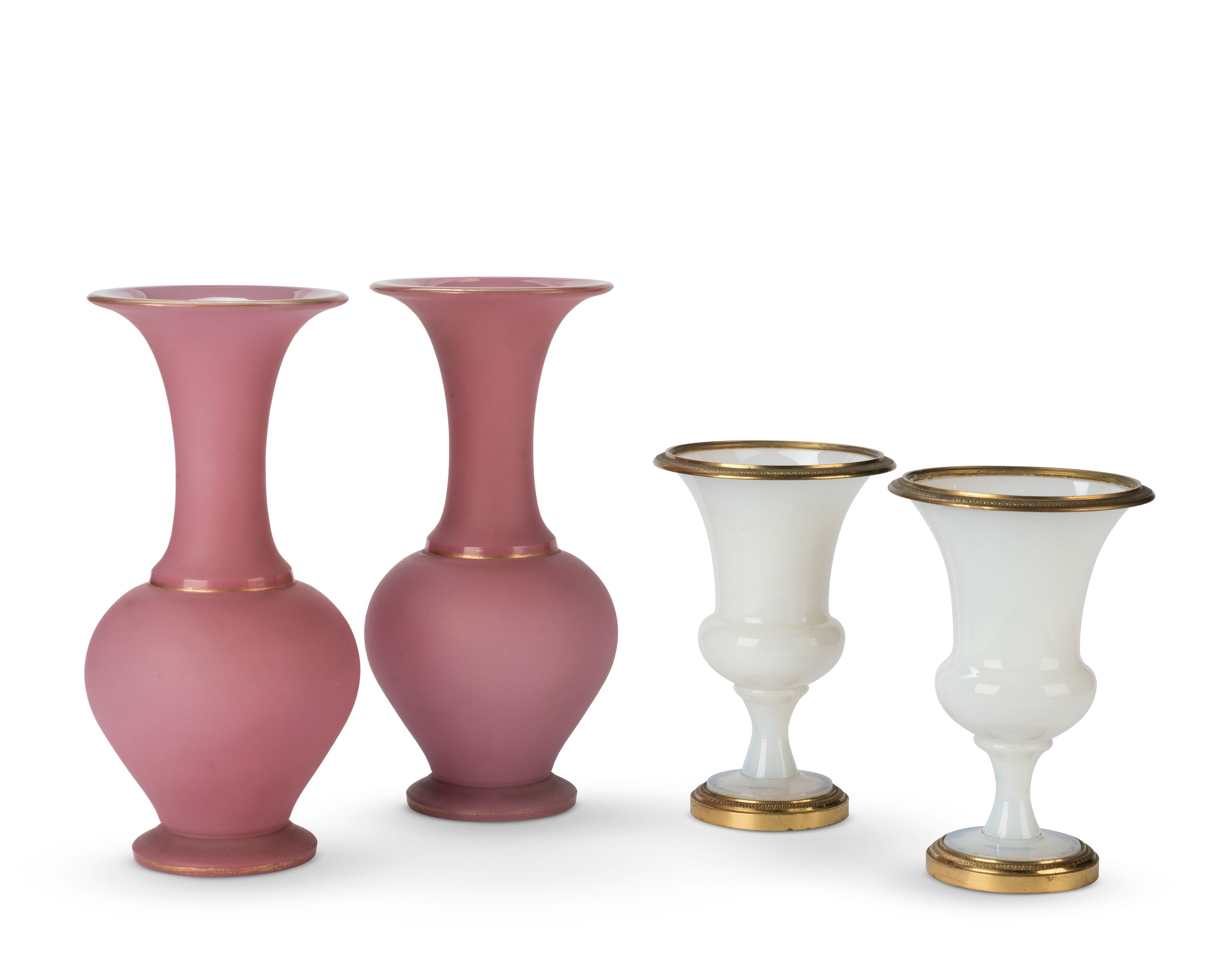 Bonhams : A pair of gilt-metal mounted opaline glass urns, in the ...