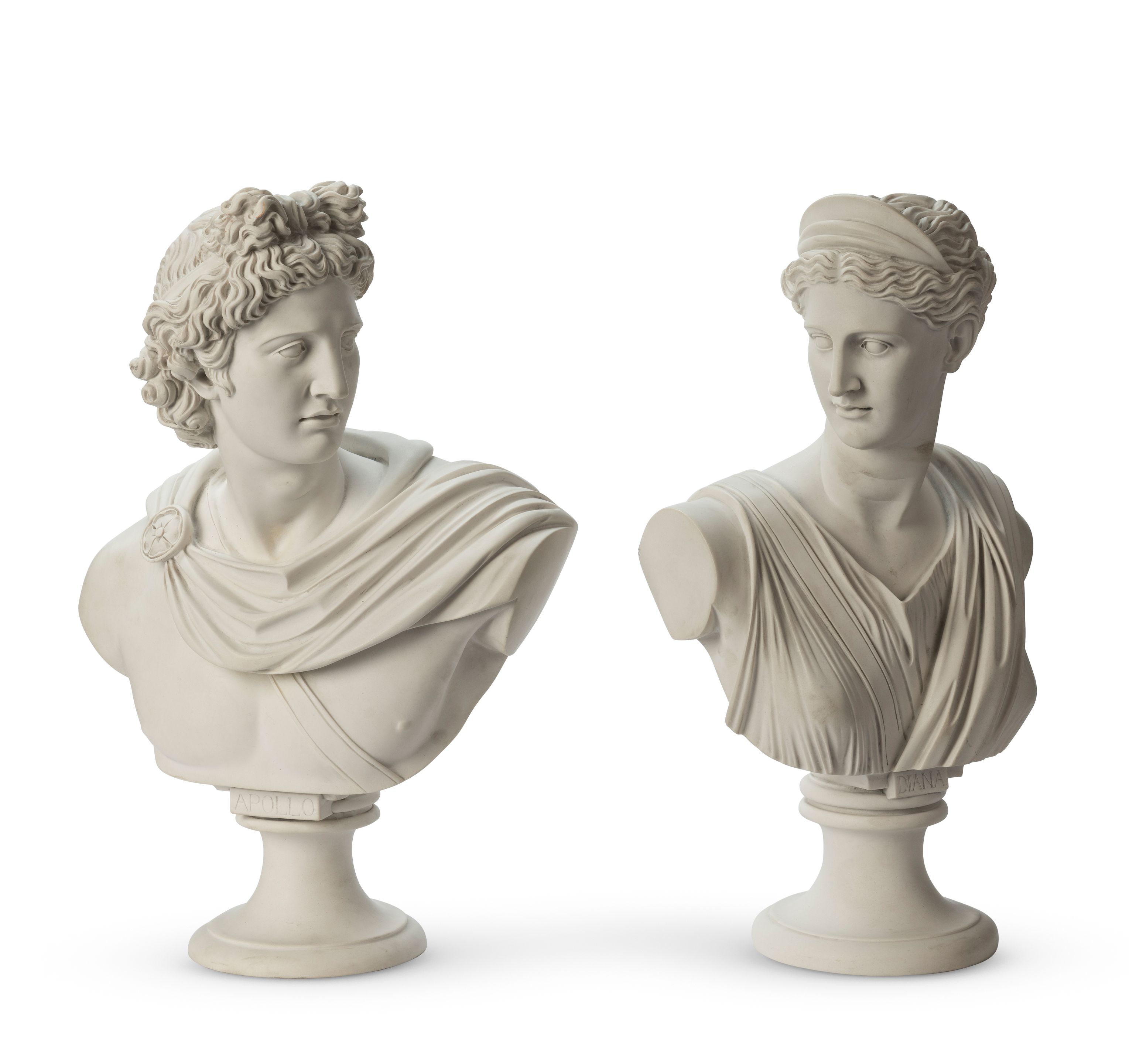 Bonhams : Two 20th century marble composite busts of Apollo and Diana ...