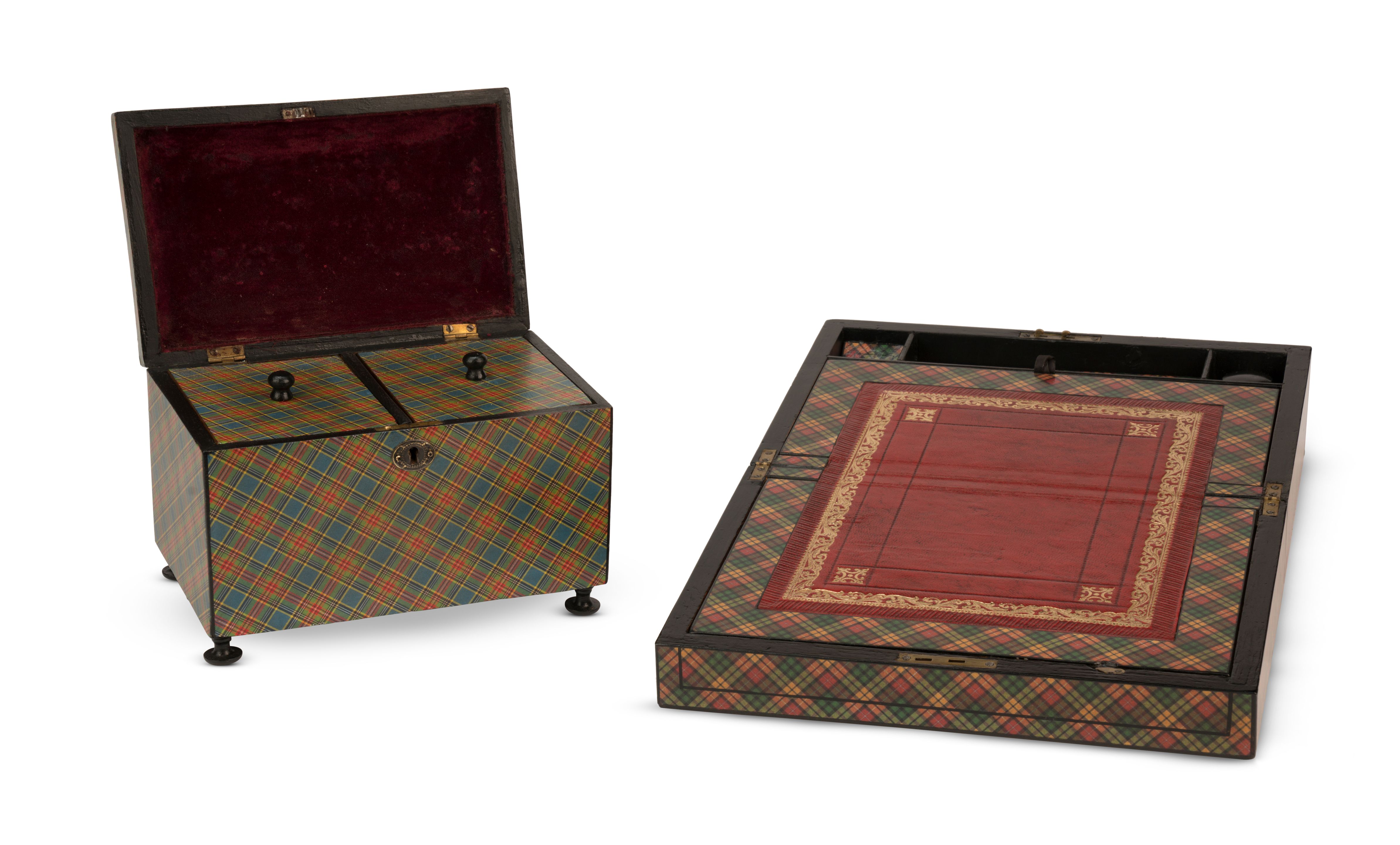 Bonhams : A late 19th century tartanware writing slope, together with a ...