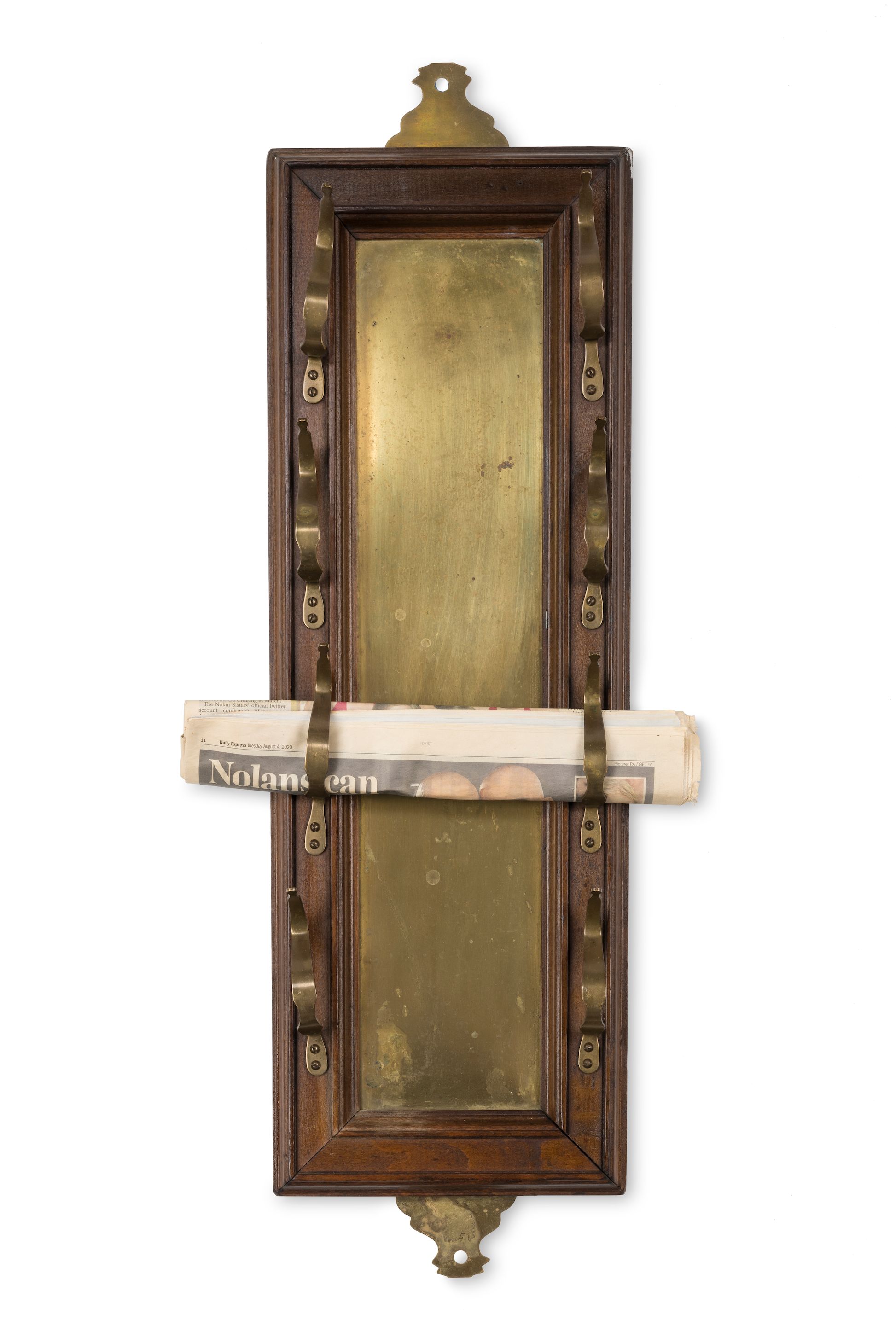 Bonhams : A stained beechwood and brass-mounted newspaper wall rack ...