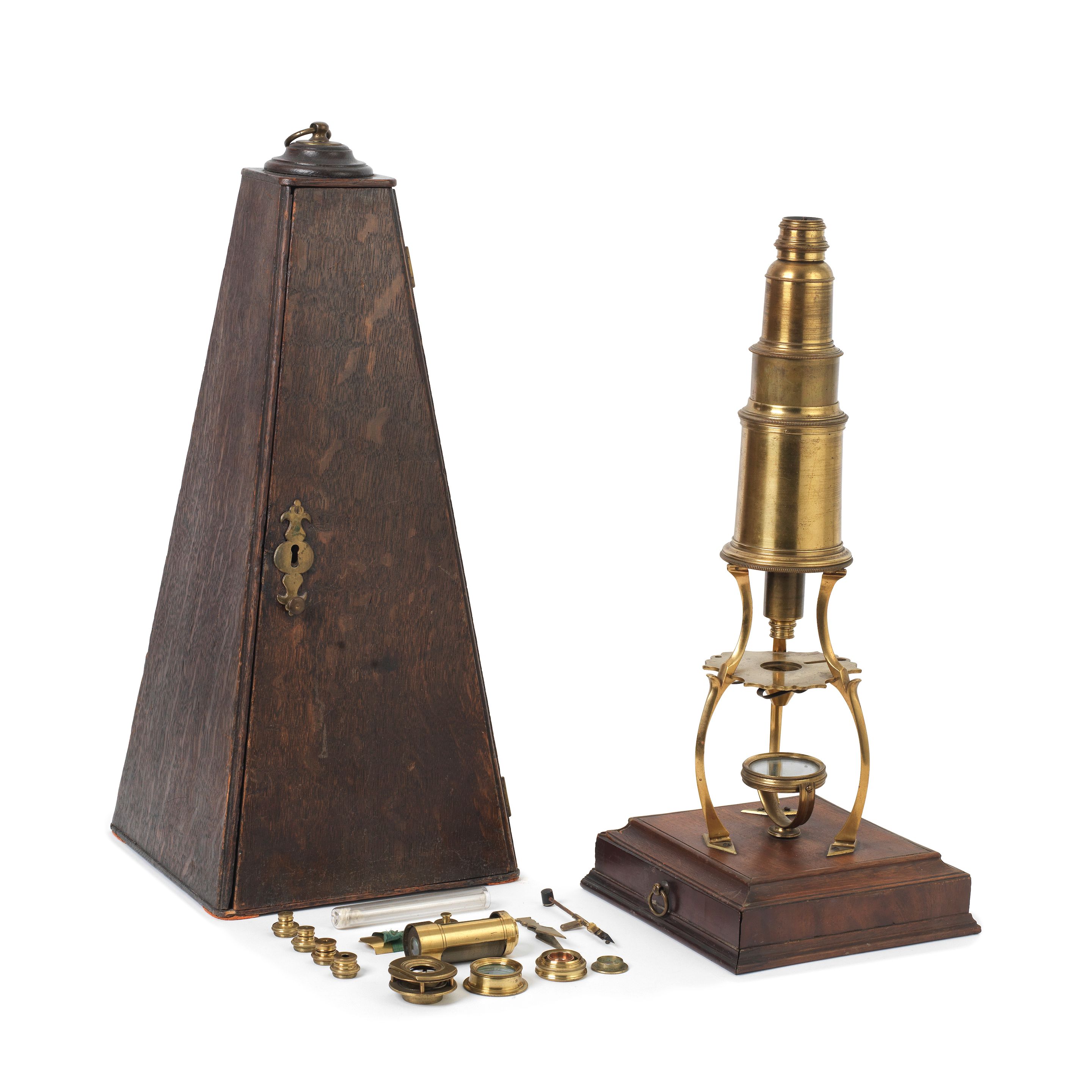 Bonhams : A Culpeper-type brass monocular microscope attributed to ...