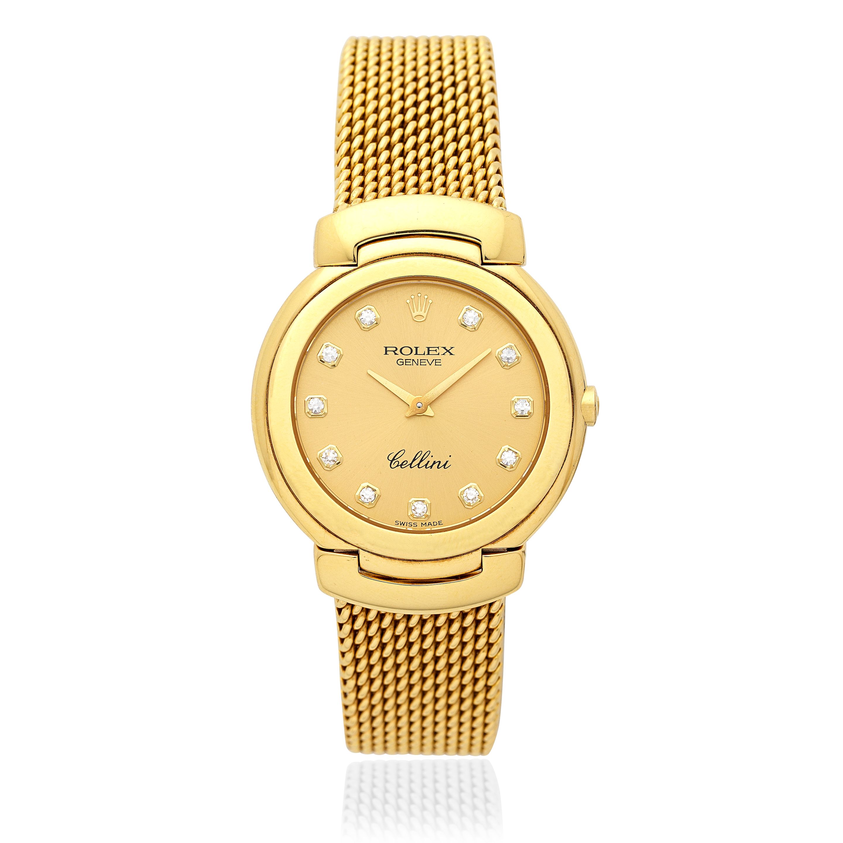 Bonhams : Rolex. An 18K gold diamond set quartz bracelet watch Cellini, Ref 6622, Circa 1990