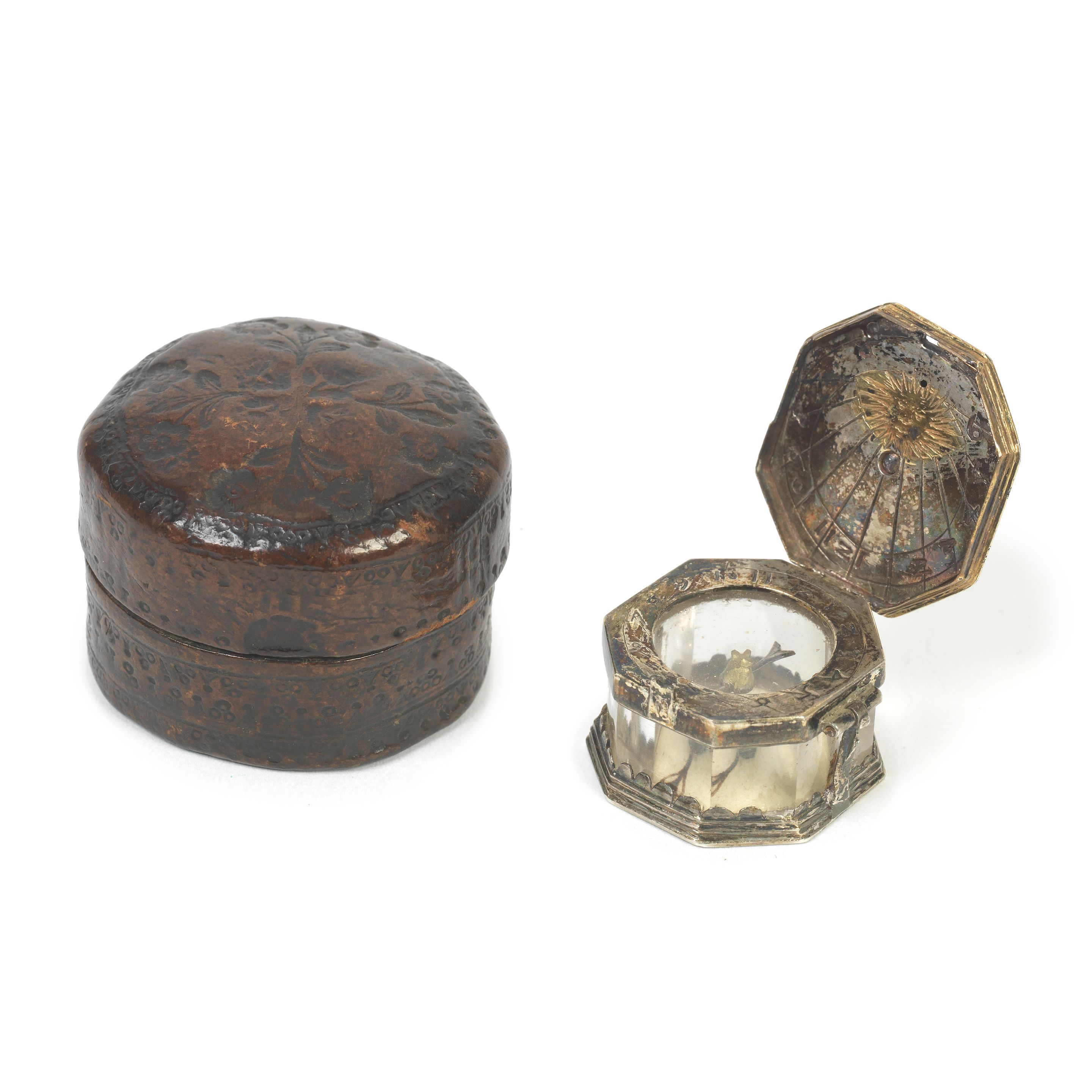 Bonhams : A small silver, silver-gilt and rock crystal compass sundial ...