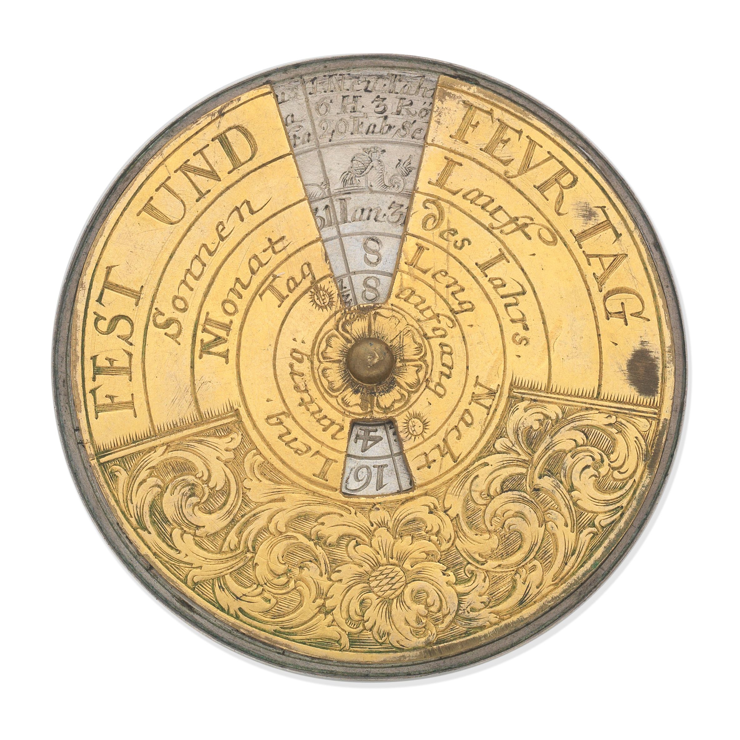 Bonhams : A silver and gilt brass perpetual calendar, German, early ...