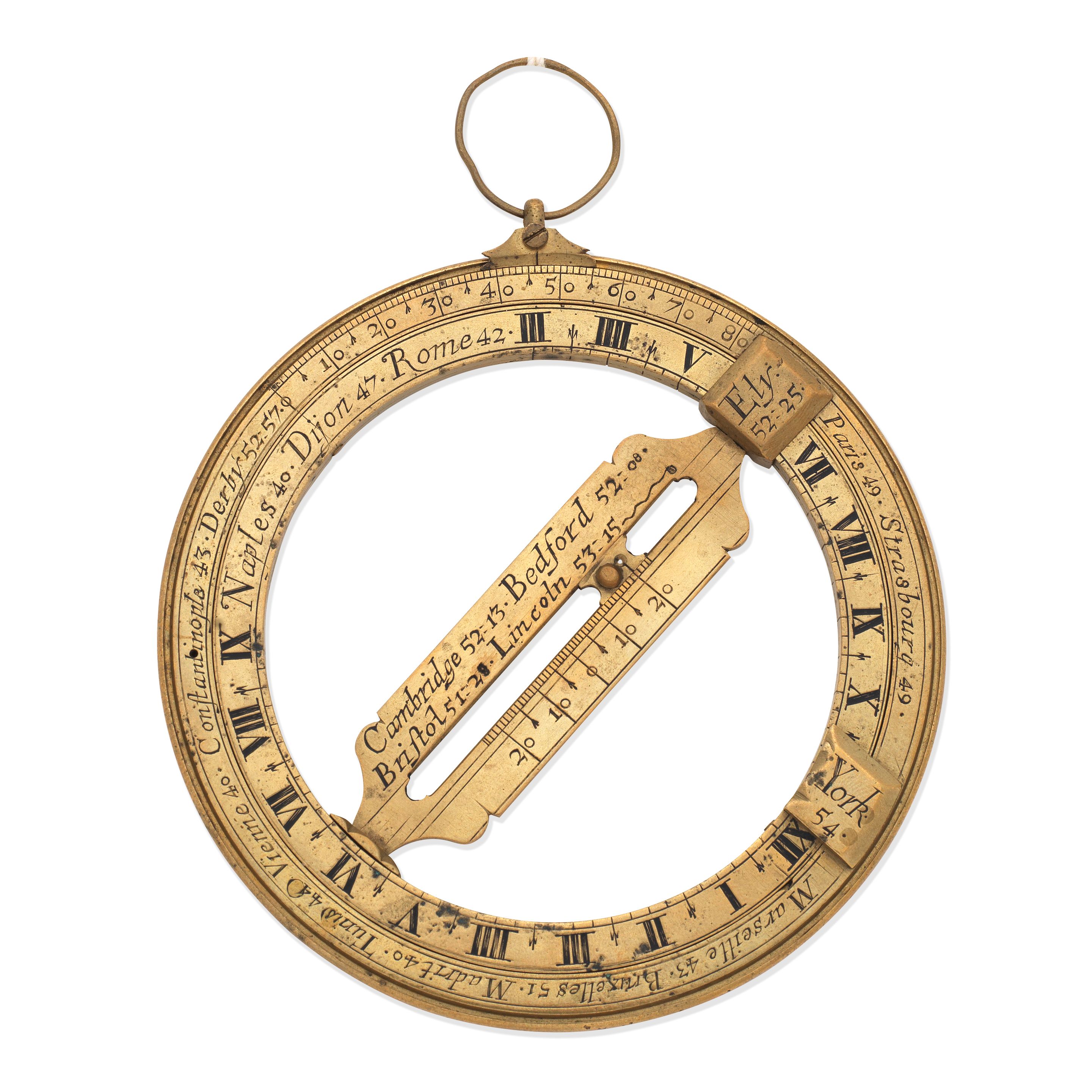 Bonhams : A brass universal equinoctial ring dial, English, mid-18th ...
