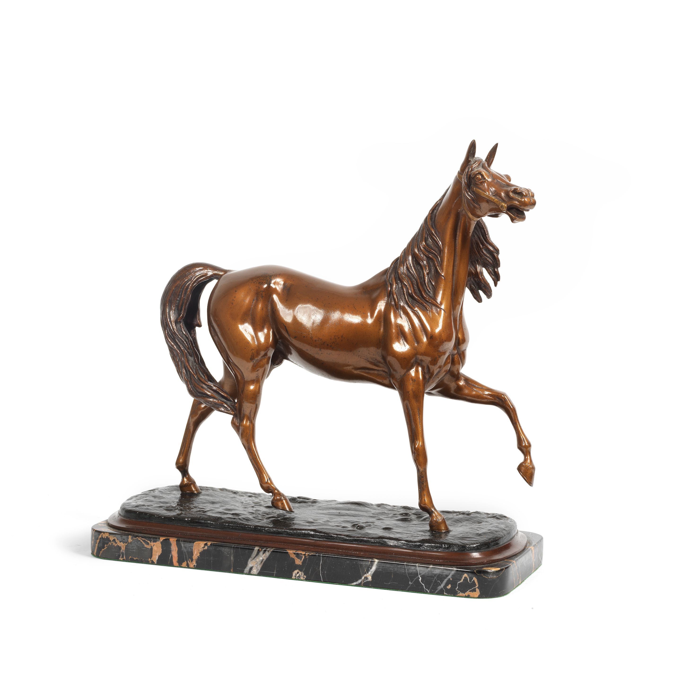 Bonhams : An early 20th century bronzed metal clad model of a skittish ...