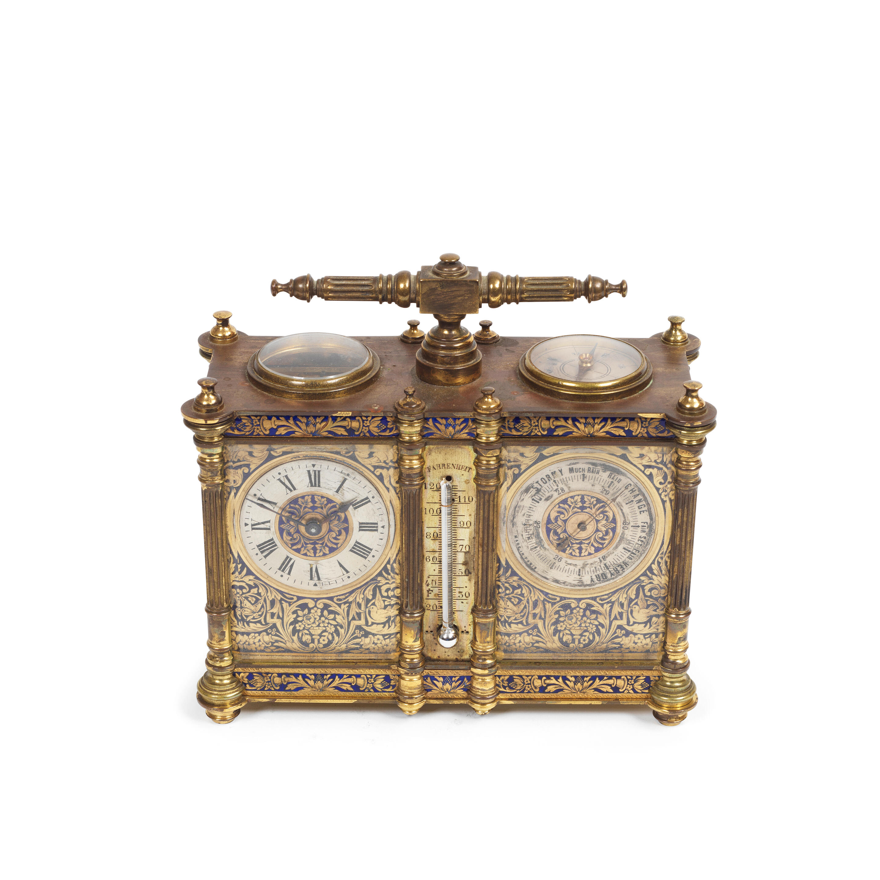 Bonhams : A late 19th century champlevé enamel and gilt brass combination carriage timepiece and ...