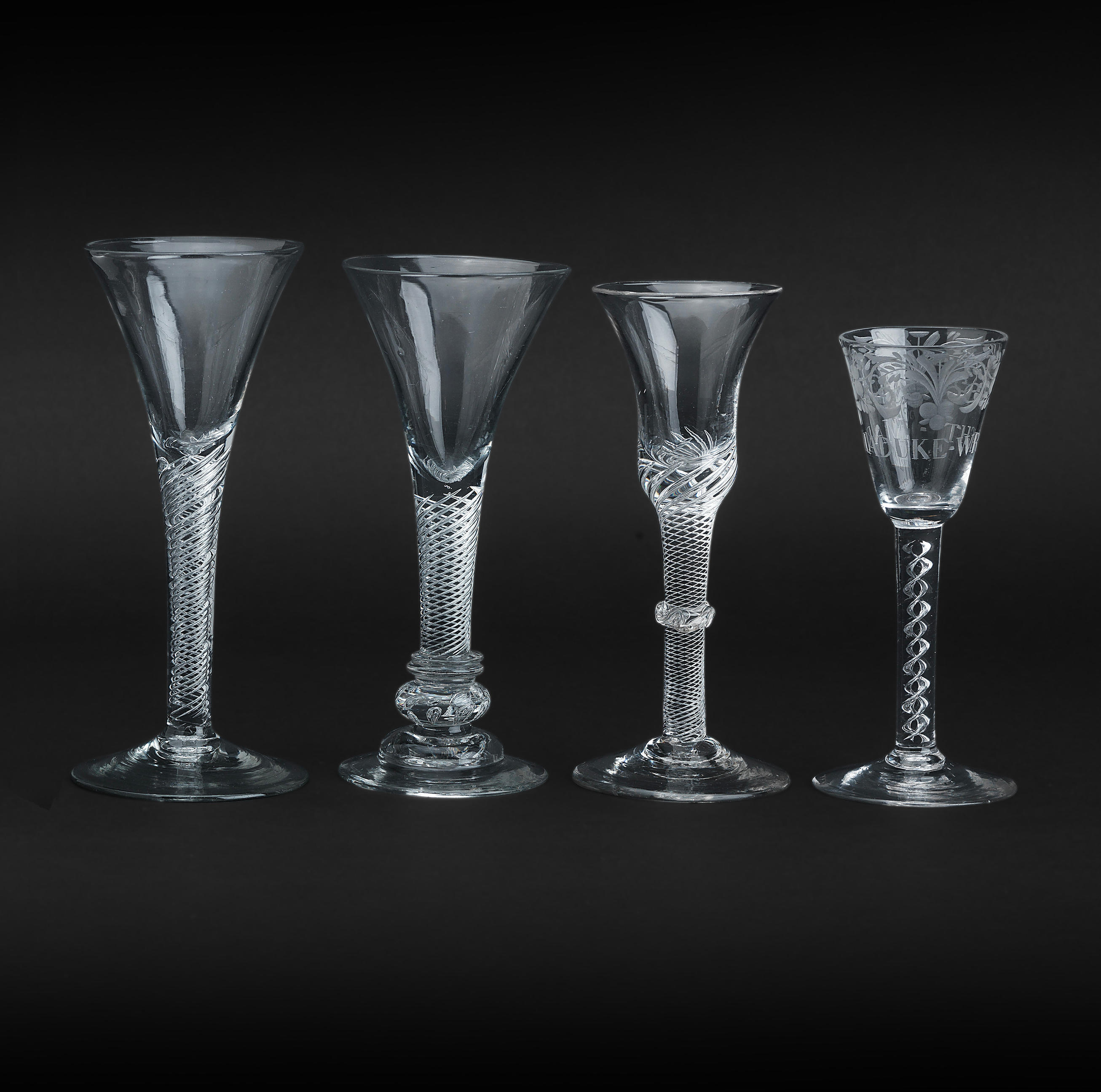 Bonhams Five Air Twist Glasses Circa 1750 1760