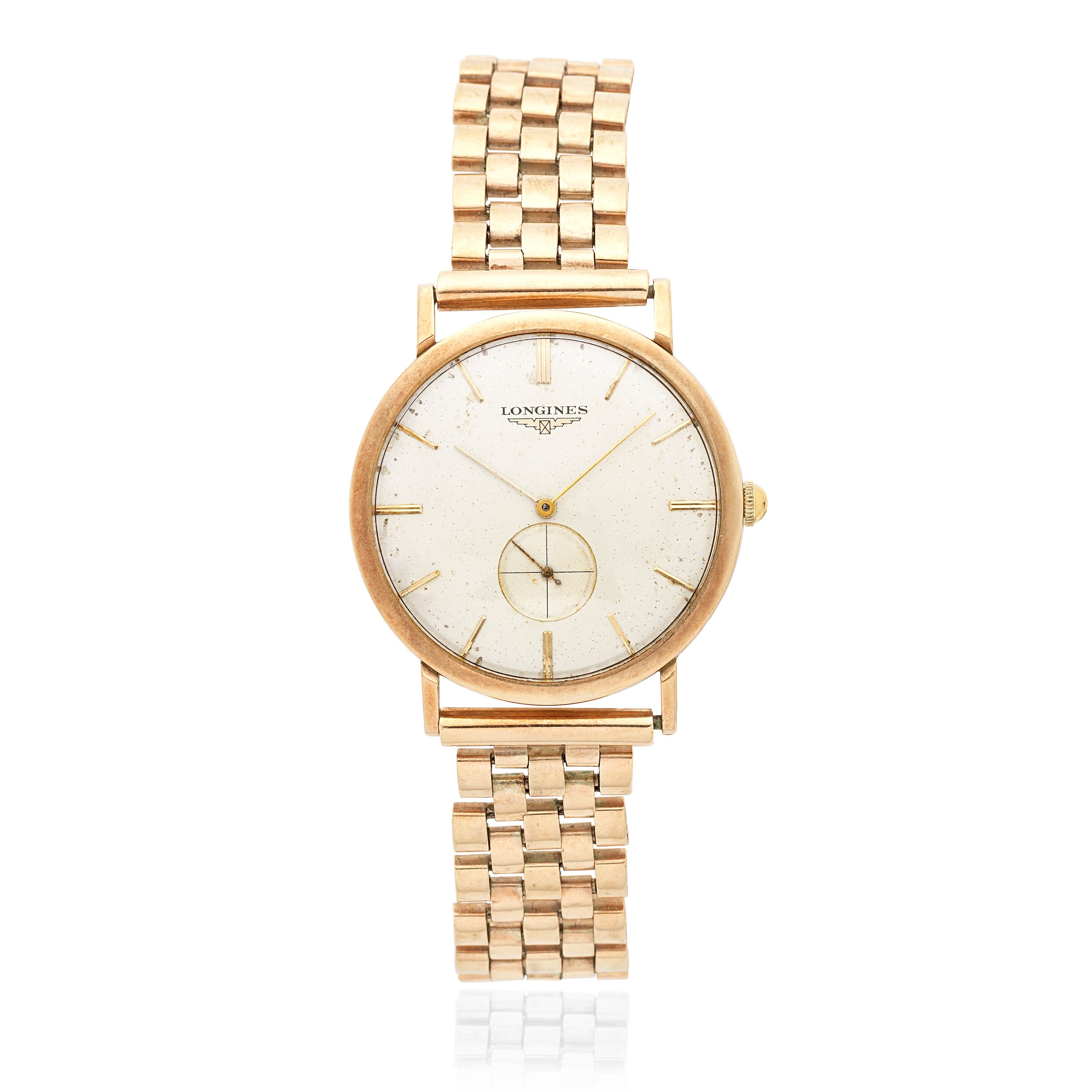 Bonhams : Longines. A 9K gold manual wind bracelet watch London ...