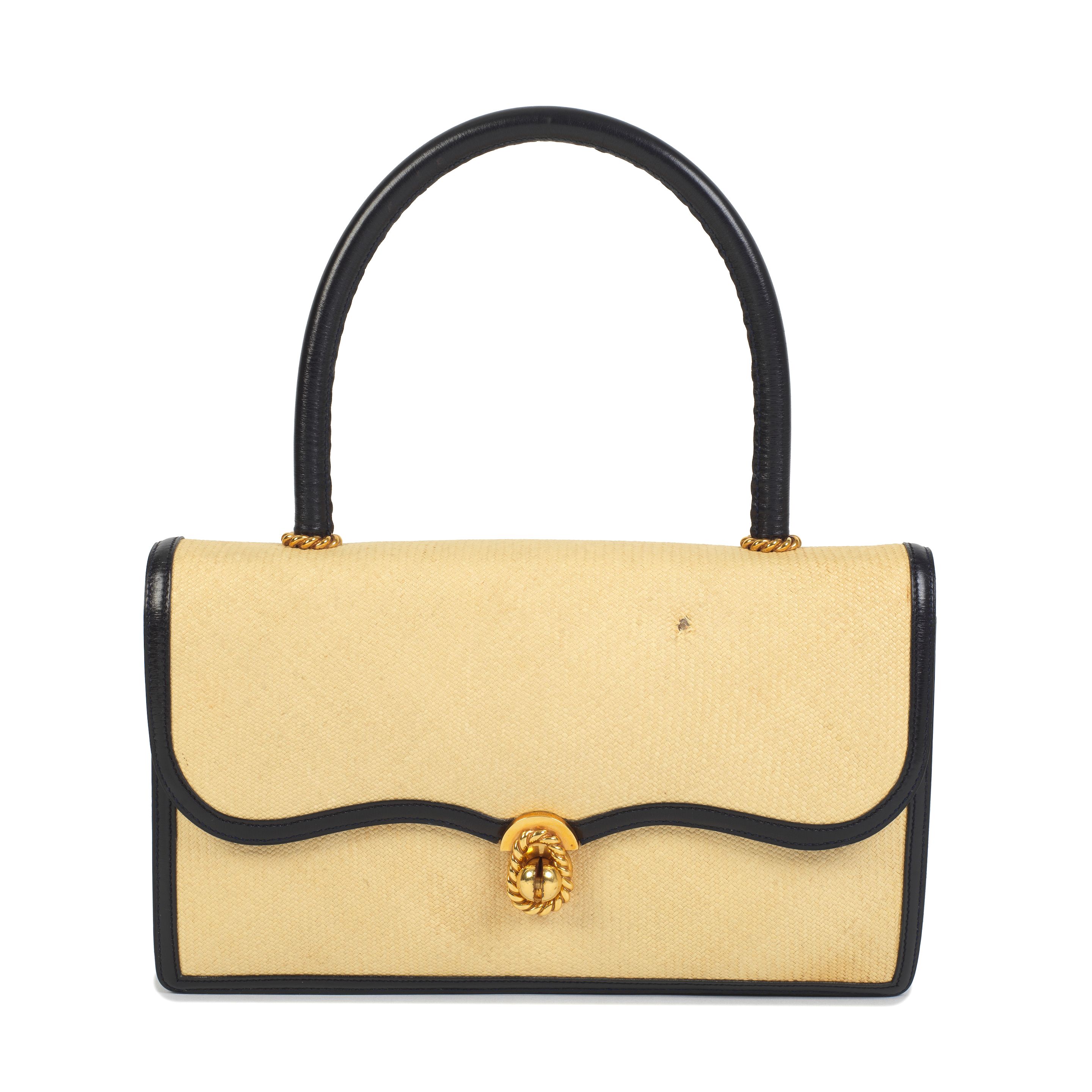 Bonhams : Hermès a Natural Raffia and Navy Calfskin Sac Escale c.1960s ...